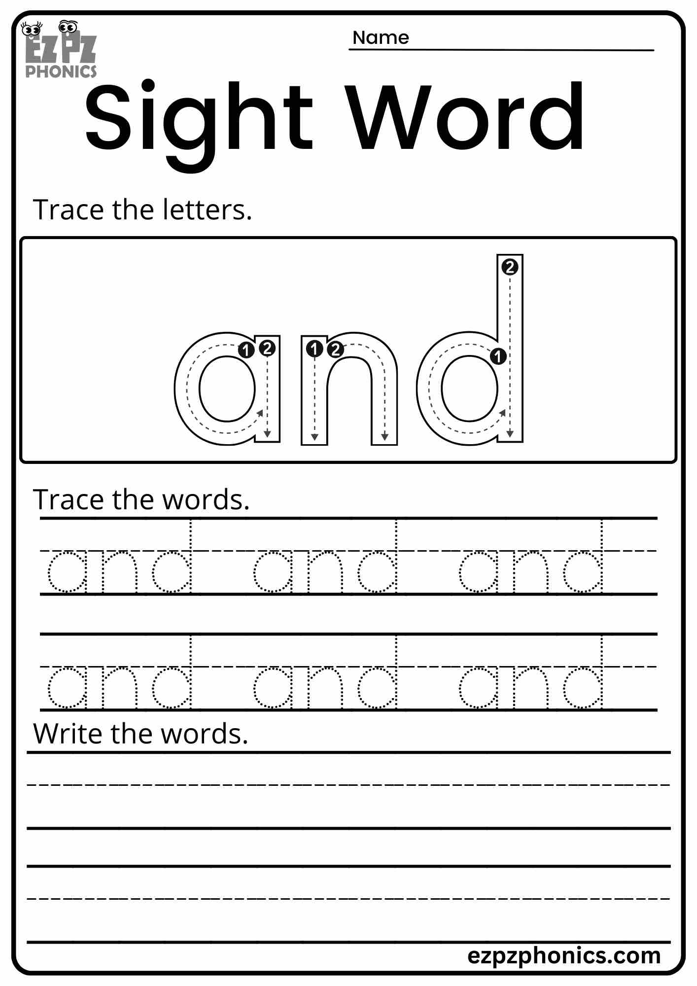 Dolch Sight Word "And" Activity for Early Learners PDF Download ...