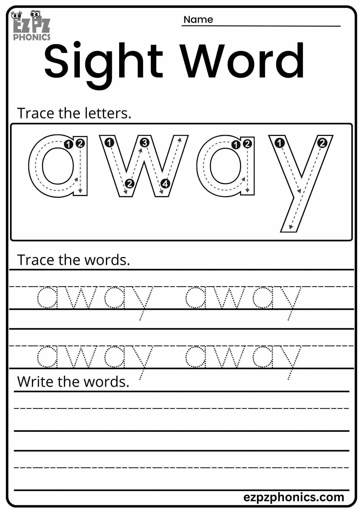Dolch Sight Word "Away" Activity for Early Learners PDF Download ...