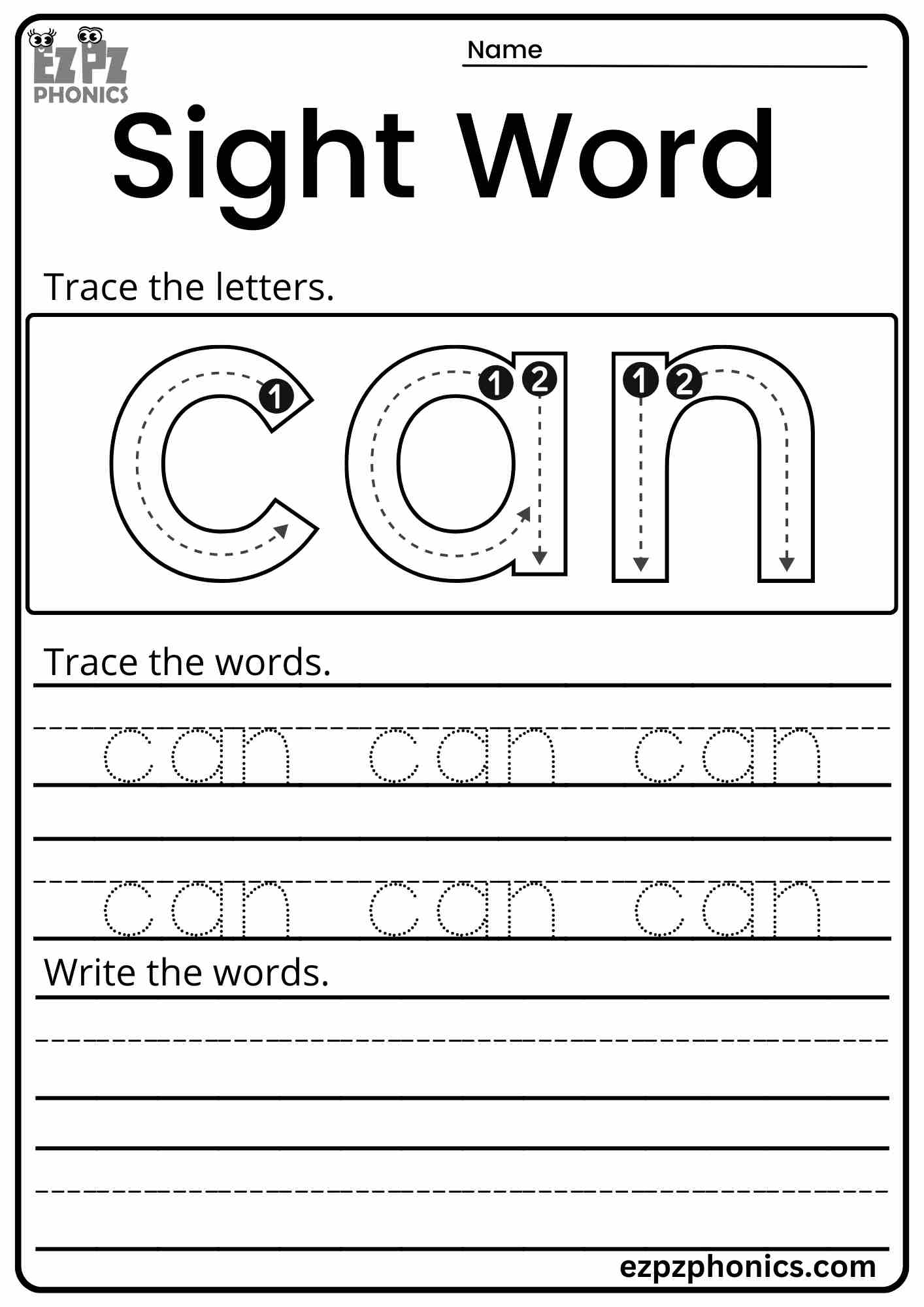 Dolch Sight Word "Can" Activity for Early Learners PDF Download ...