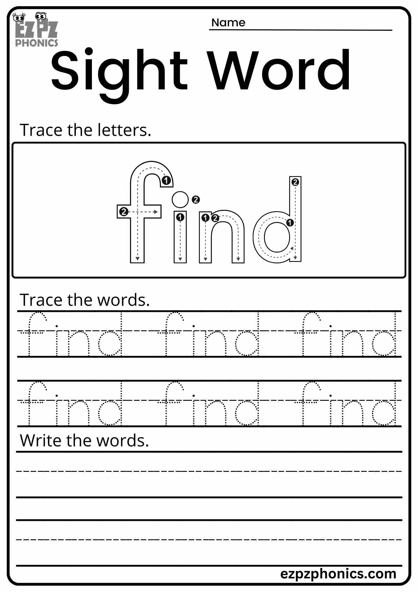 Dolch Sight Word "Find" Activity for Early Learners PDF Download ...