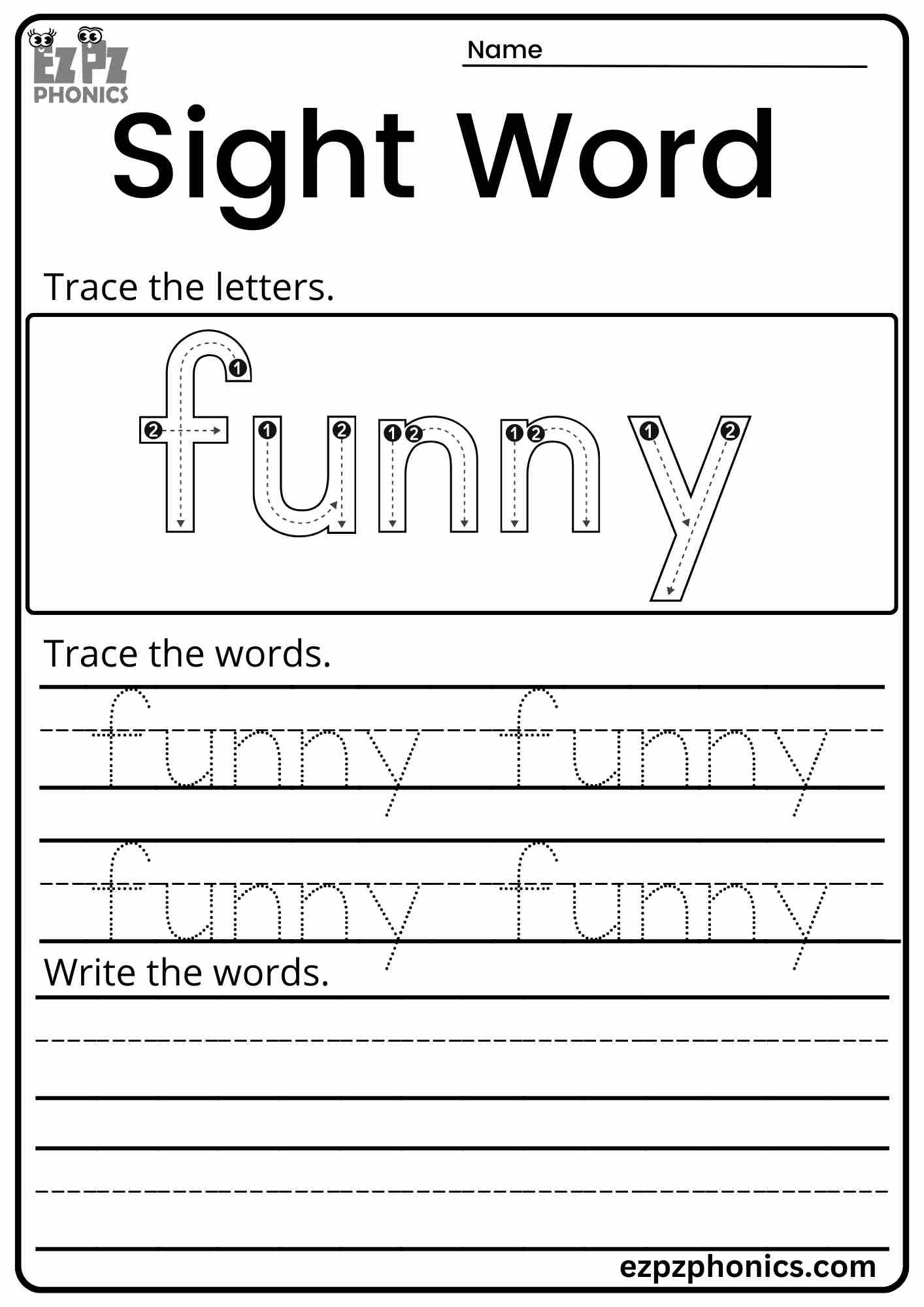 Dolch Sight Word "Funny" Activity for Early Learners PDF Download ...