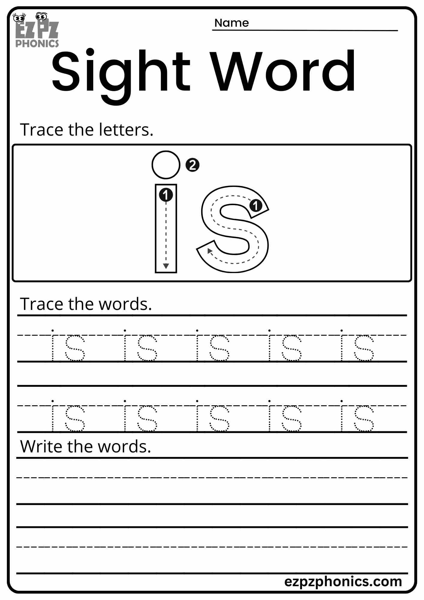 Dolch Sight Word "is" Activity for Early Learners PDF Download Set 2 ...