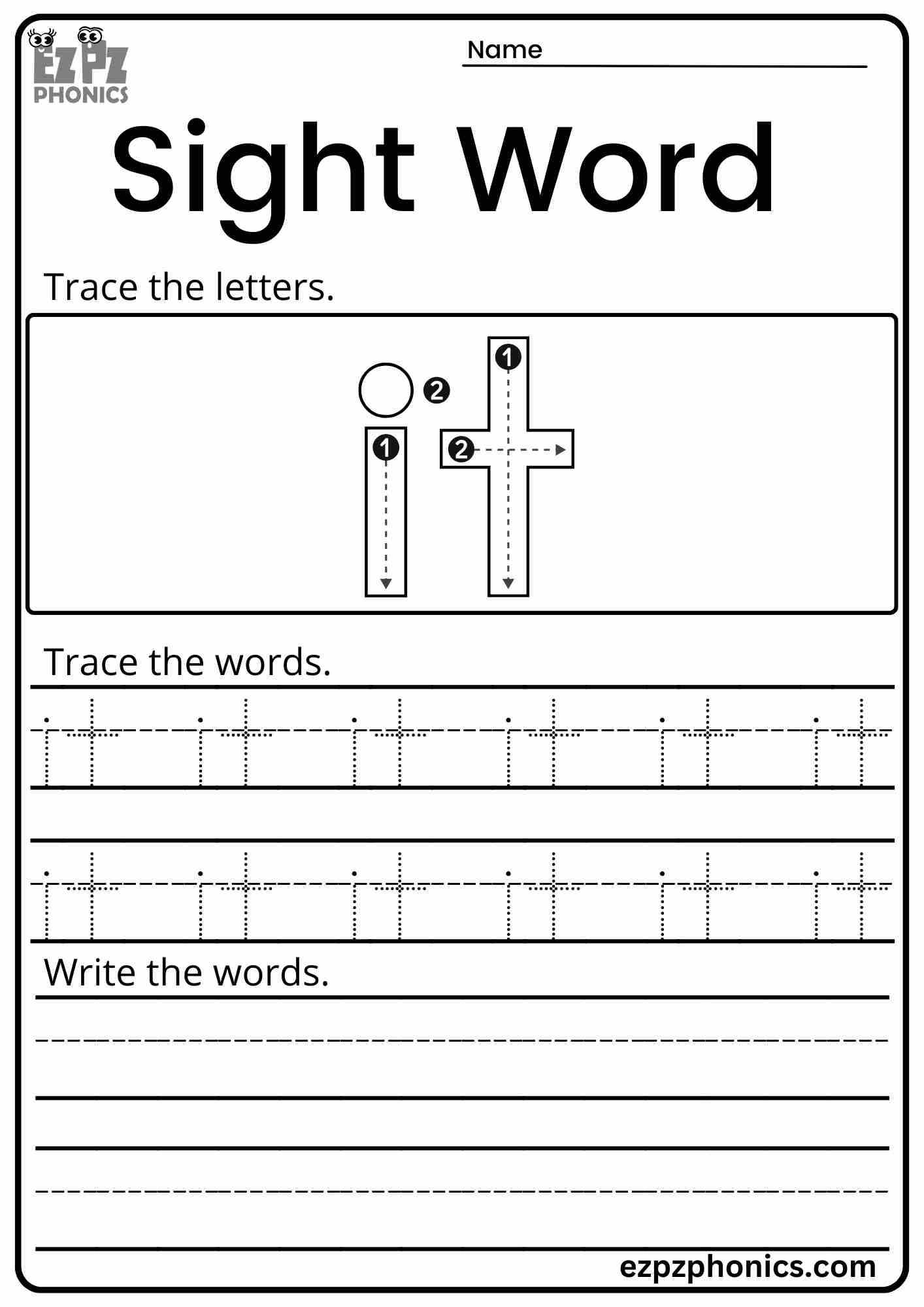 Dolch Sight Word "It" Activity for Early Learners PDF Download Set 2 ...