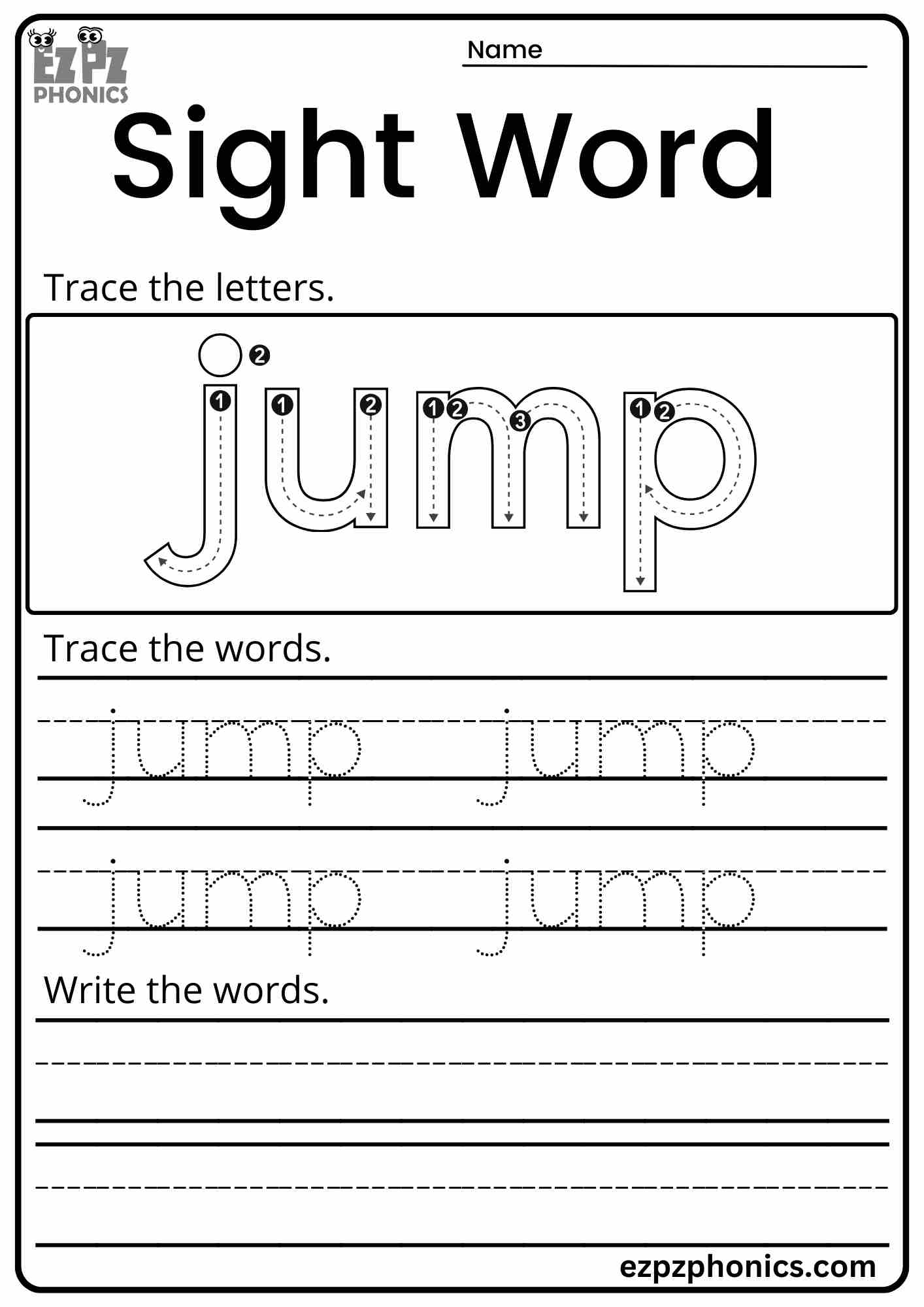 Dolch Sight Word "Jump" Activity for Early Learners PDF Download Set 2 ...