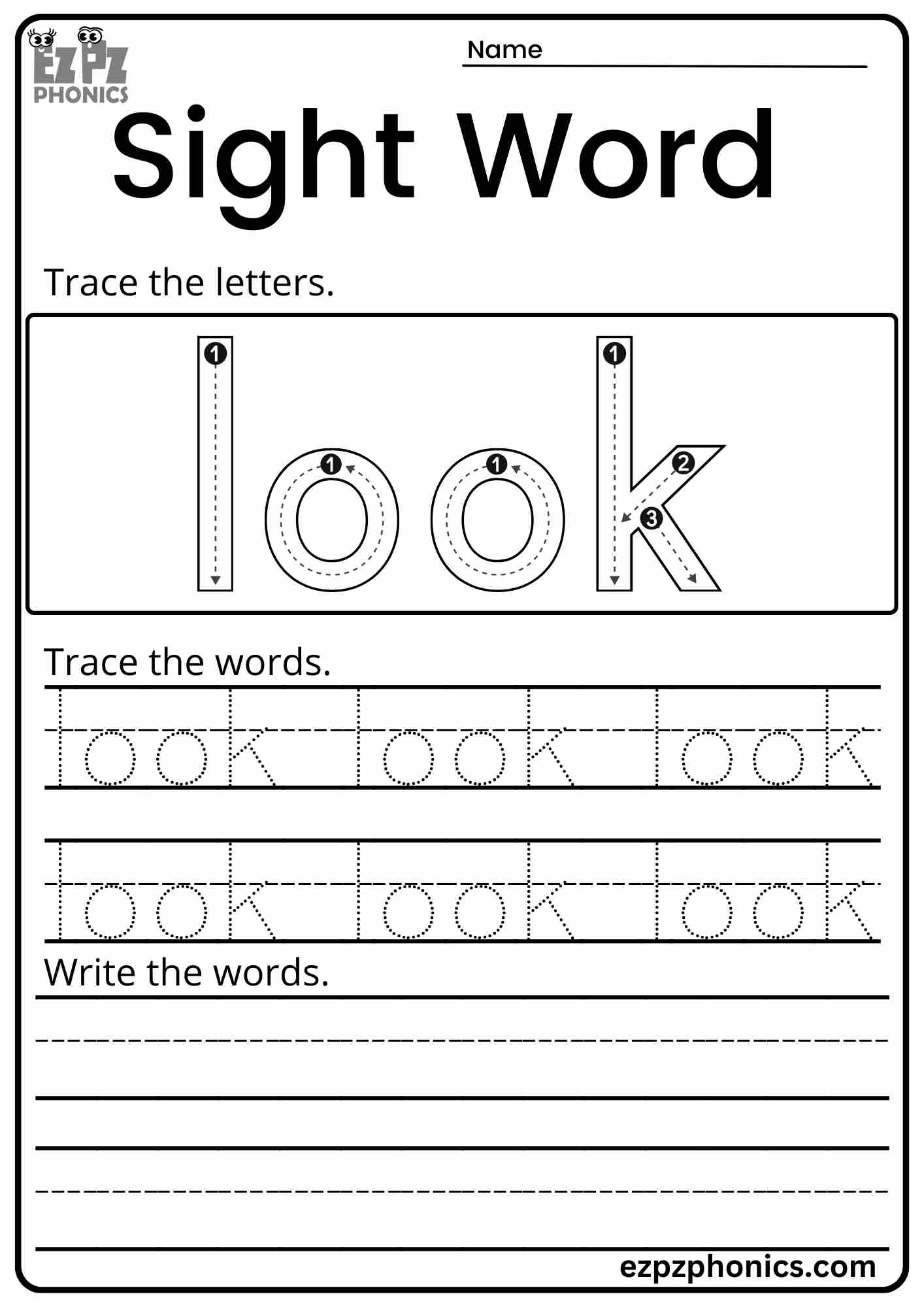 Dolch Sight Word "Look" Activity for Early Learners PDF Download Set 2 ...