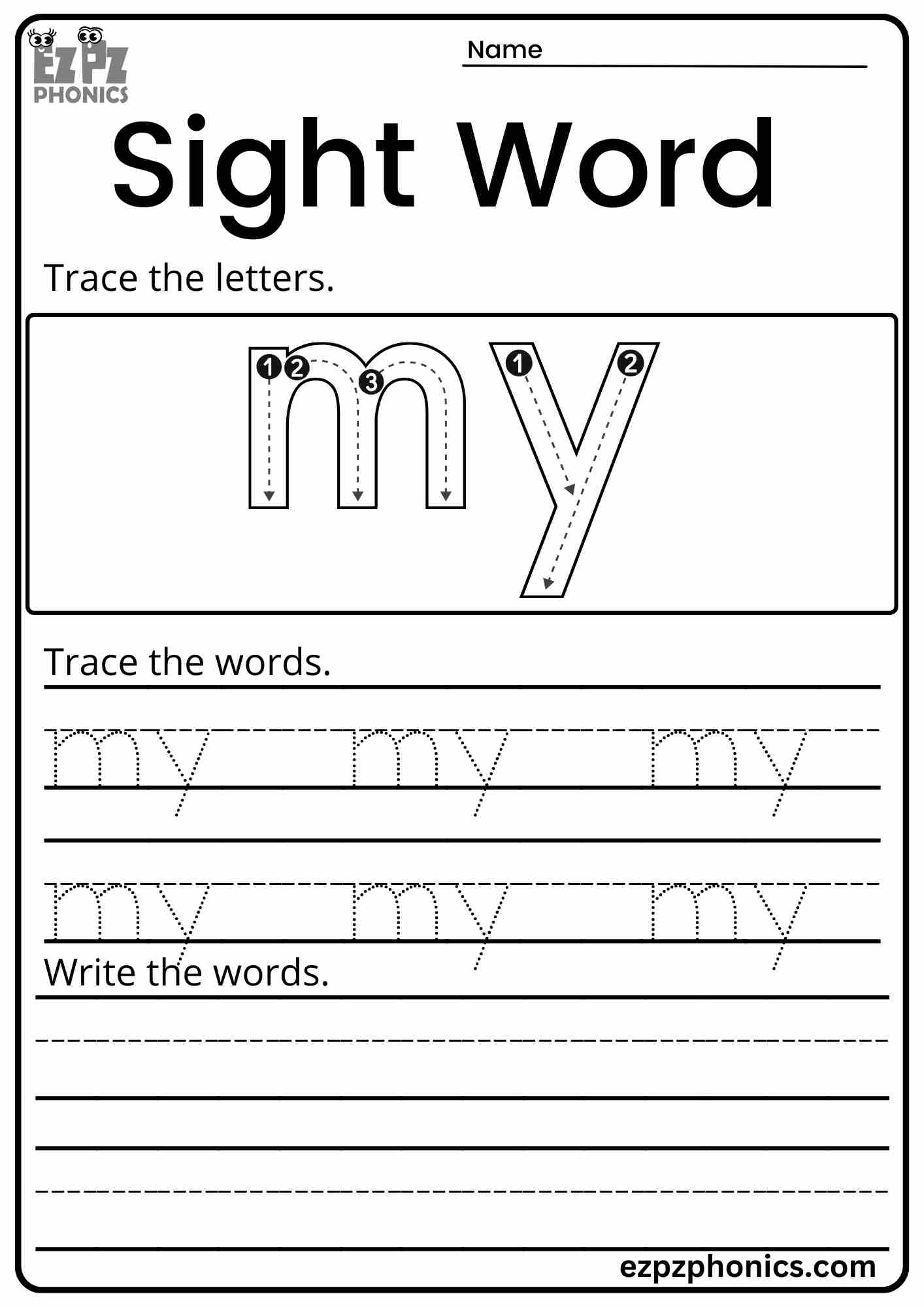 Dolch Sight Word "My" Activity for Early Learners PDF Download ...