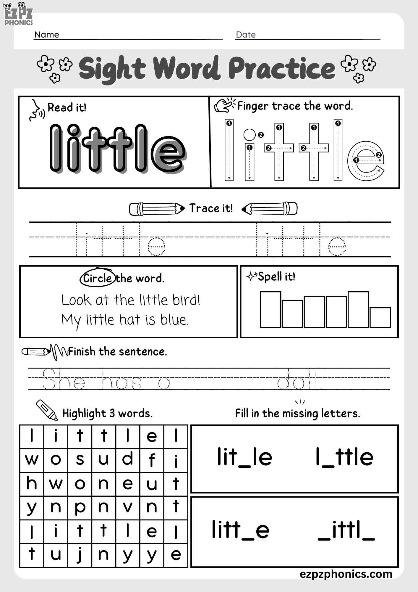 "Little" Dolch Sight Word Worksheet – Fun Activity for Early Readers ...