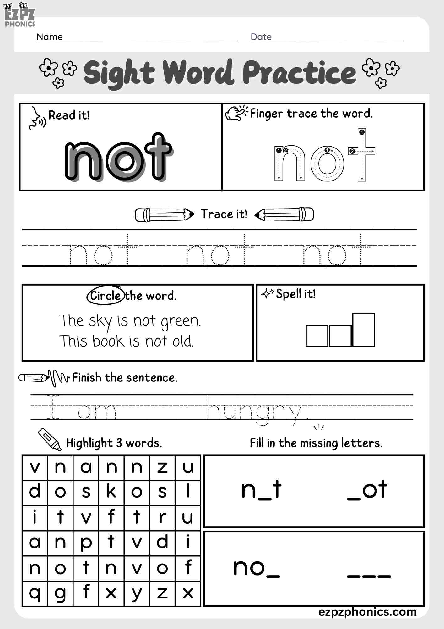 "Not" Dolch Sight Word Worksheet – Fun Activity for Early Readers ...