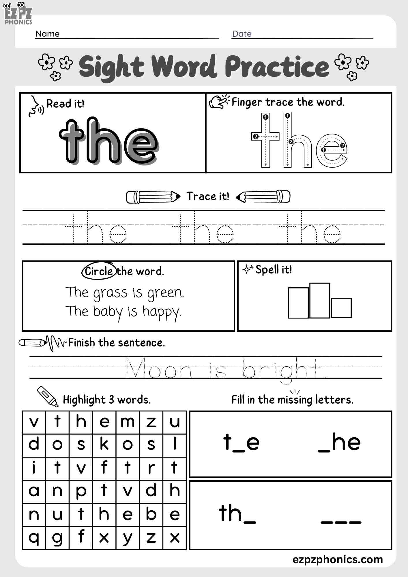 "The" Dolch Sight Word Worksheet – Fun Activity for Early Readers ...