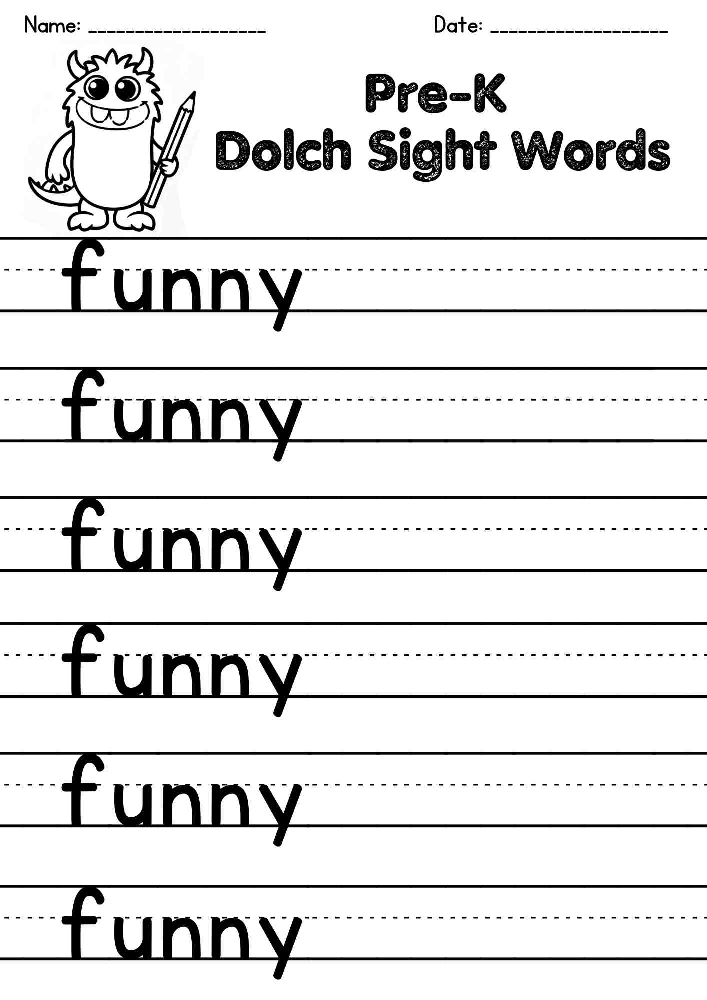 "funny" Dolch Sight Word Writing Page – Free PDF Download - ezpzphonics.com