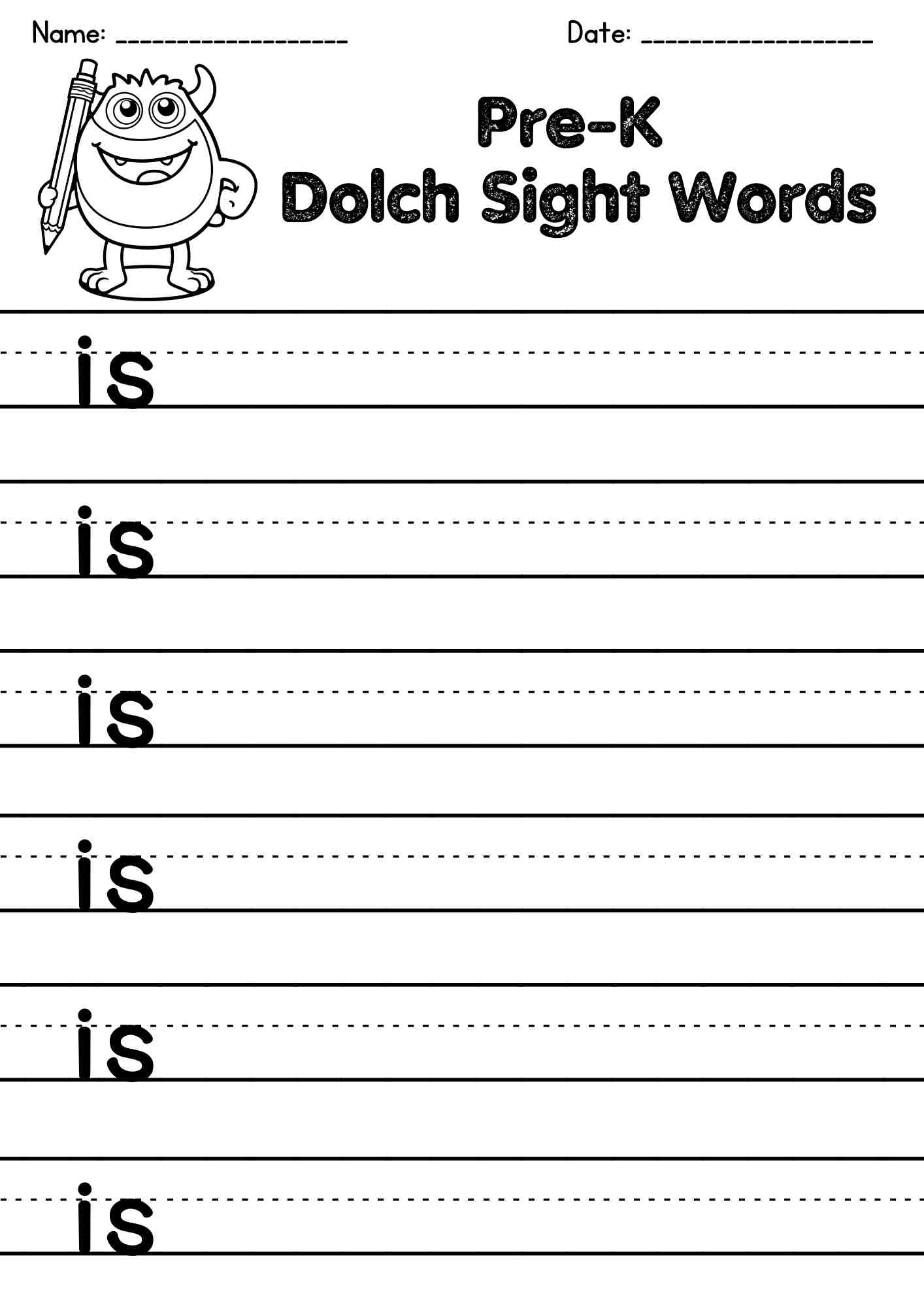 "is" Dolch Sight Word Writing Worksheets – Free PDF Download for Early ...