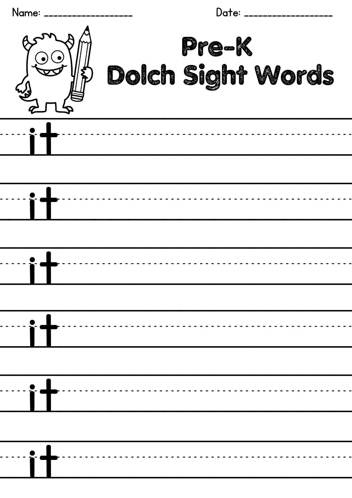 "it" Dolch Sight Word Writing Worksheets – Free PDF Download for Early ...
