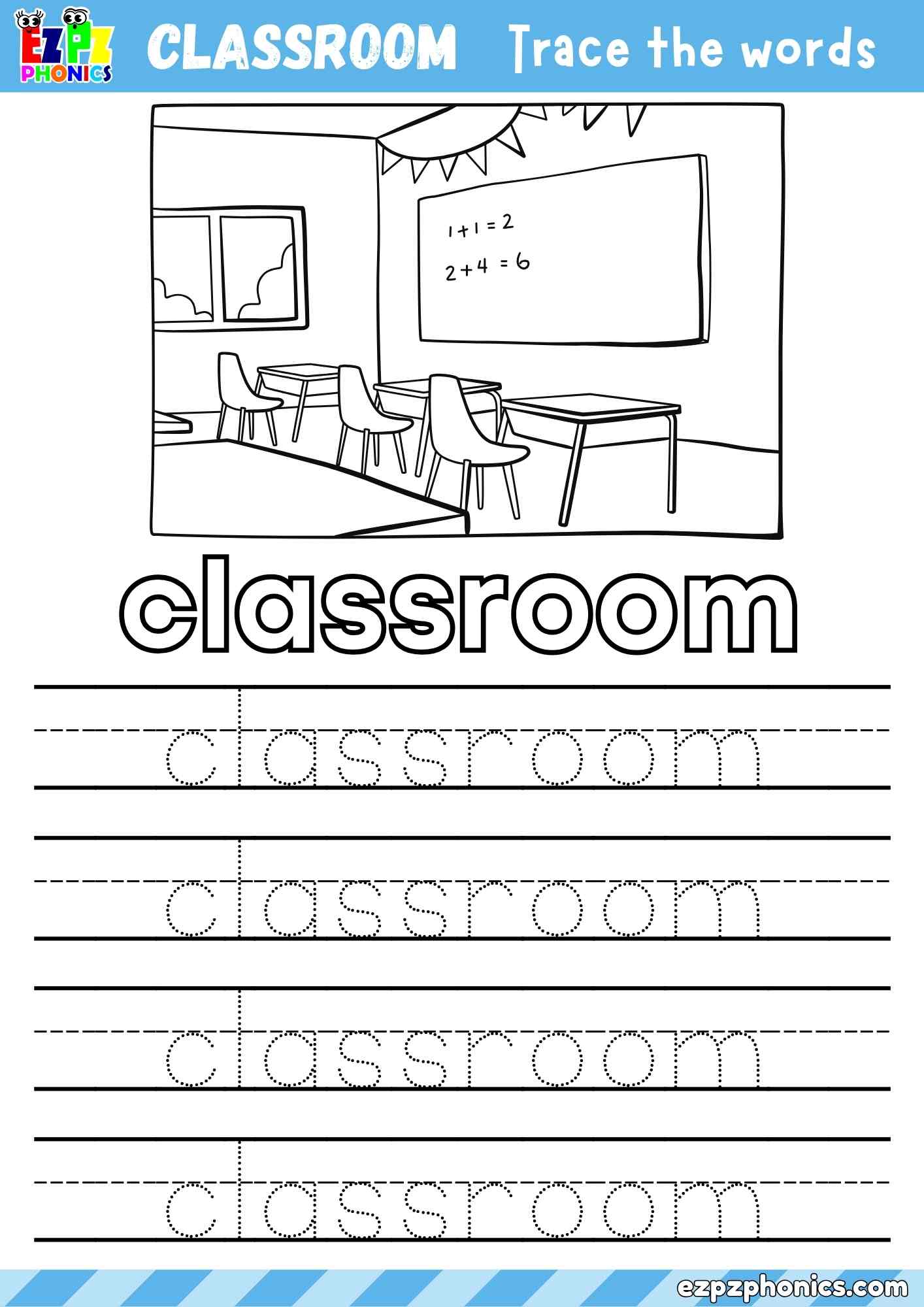 Classroom - Classroom Objects Vocabulary Word Tracing Activity - Color ...