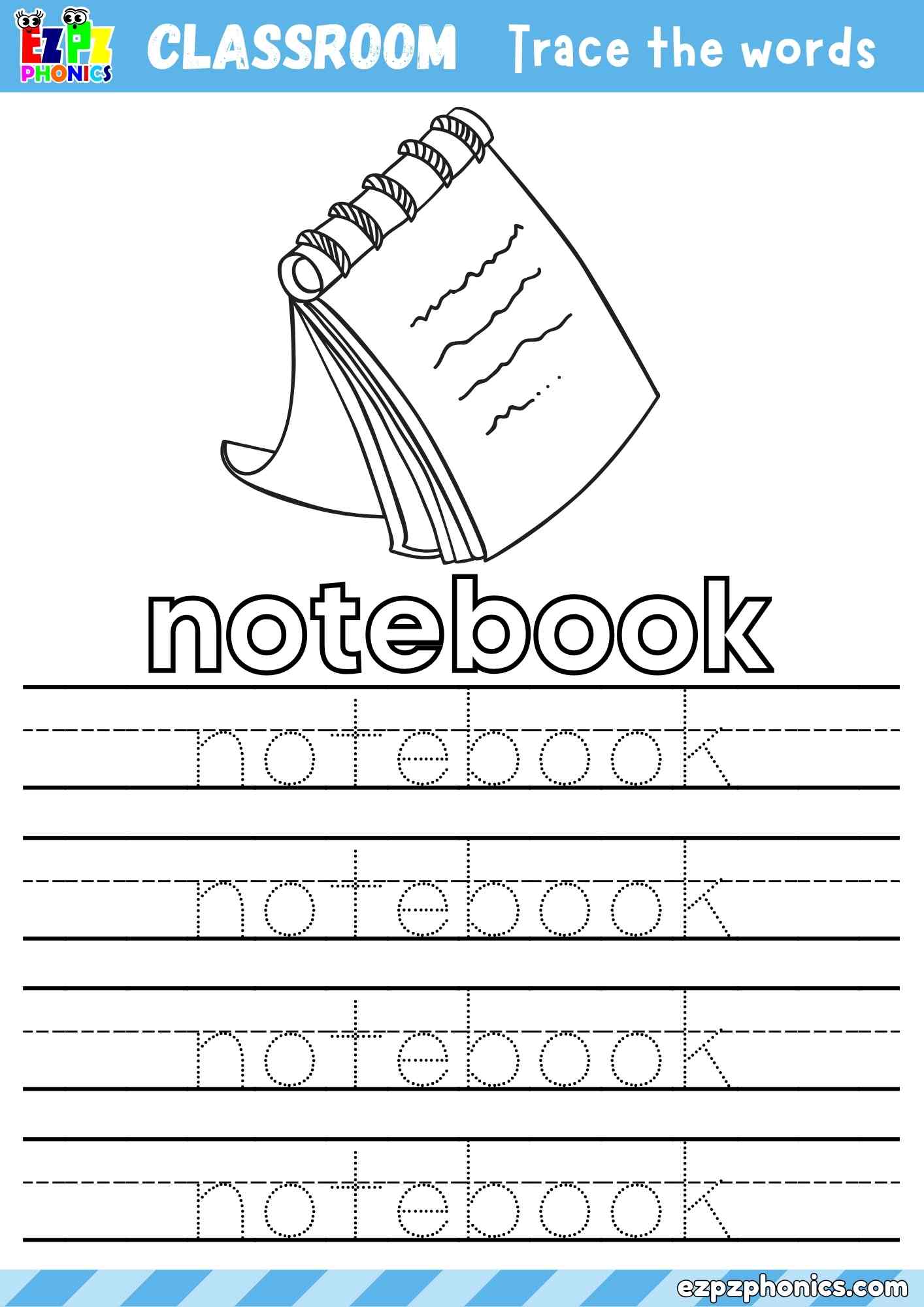 Notebook - Classroom Objects Vocabulary Word Tracing Activity - Color ...