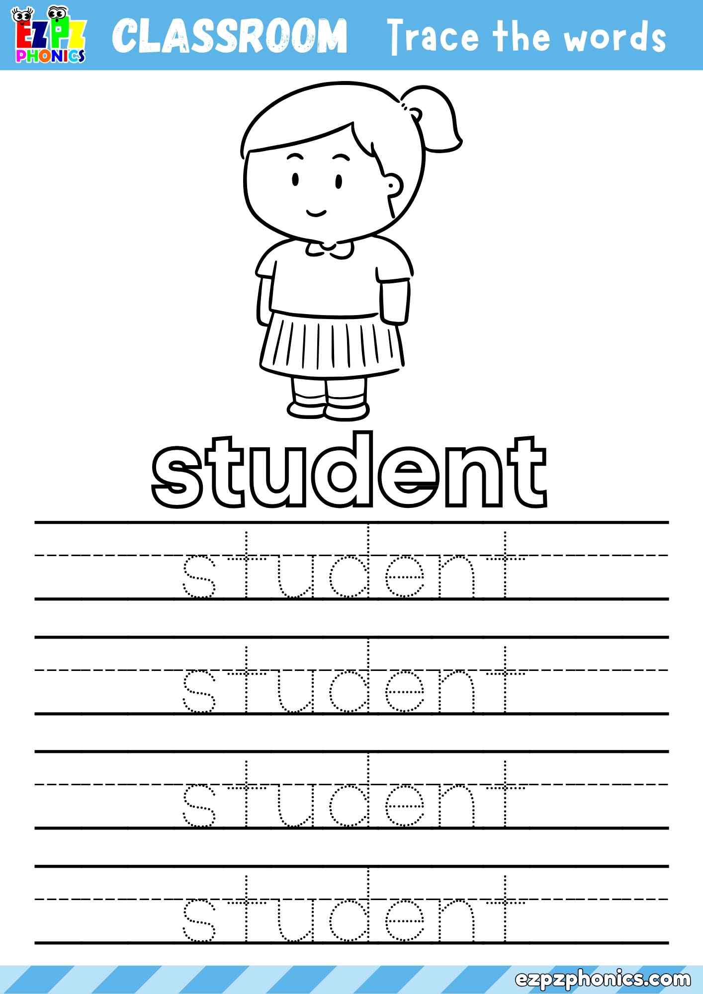 Student - Classroom Objects Vocabulary Word Tracing Activity - Color ...