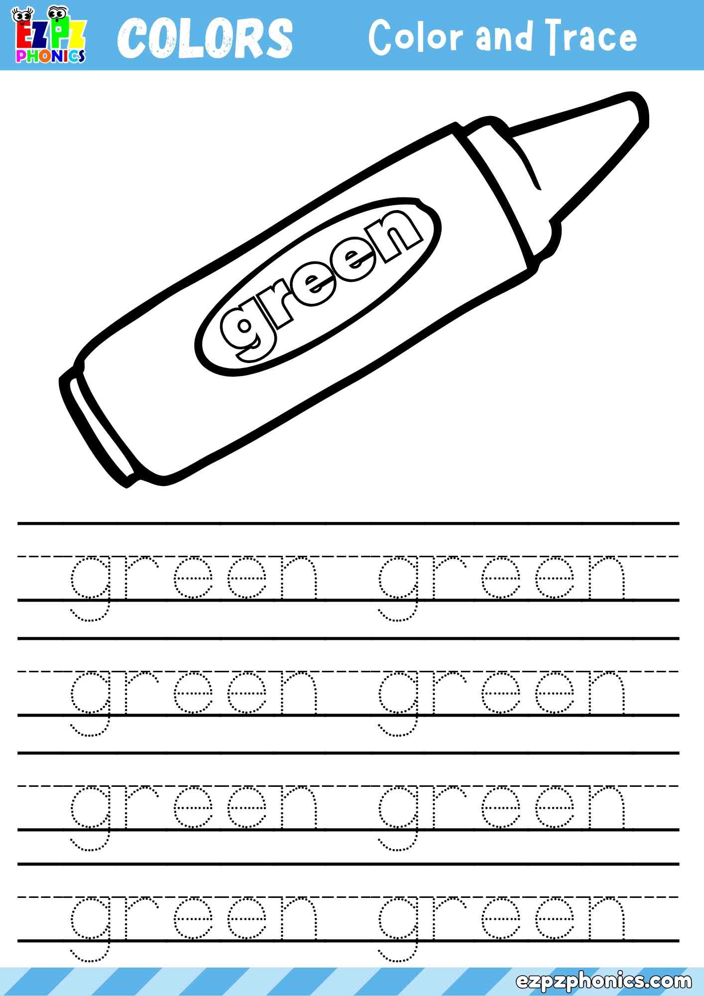 The Color Green - Color the Crayon Green and Trace the Word Green ...