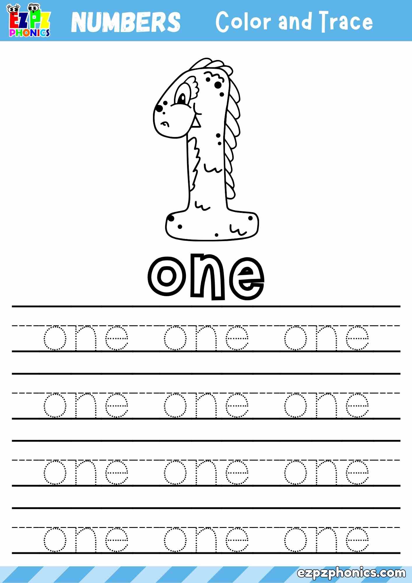 Number One Word Tracing Activity (Free PDF Download) - ezpzphonics.com