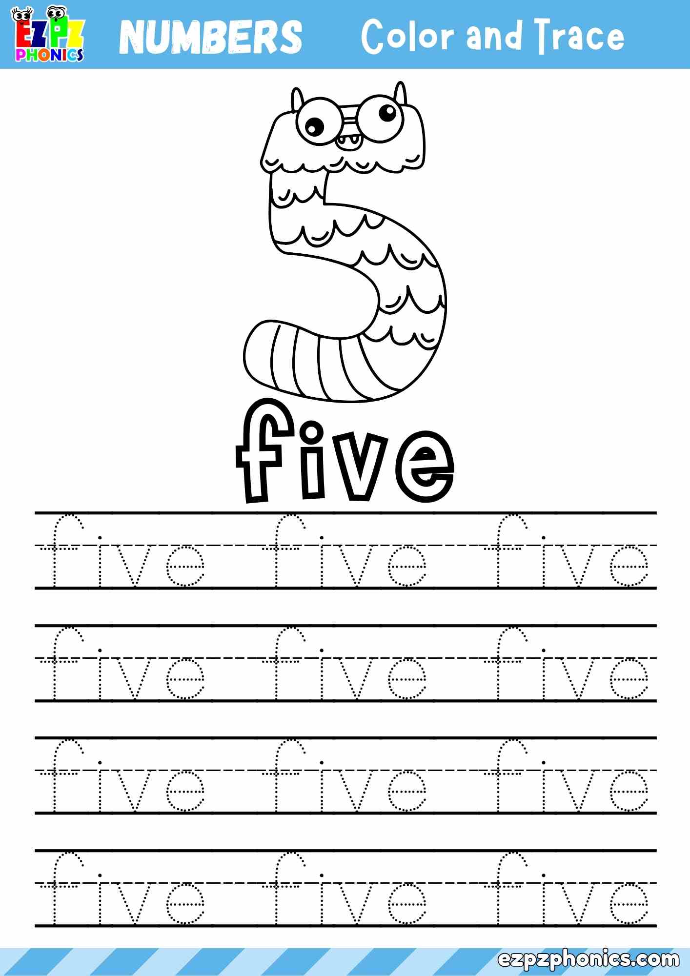 Number Five Word Tracing Activity (Free PDF Download) - ezpzphonics.com