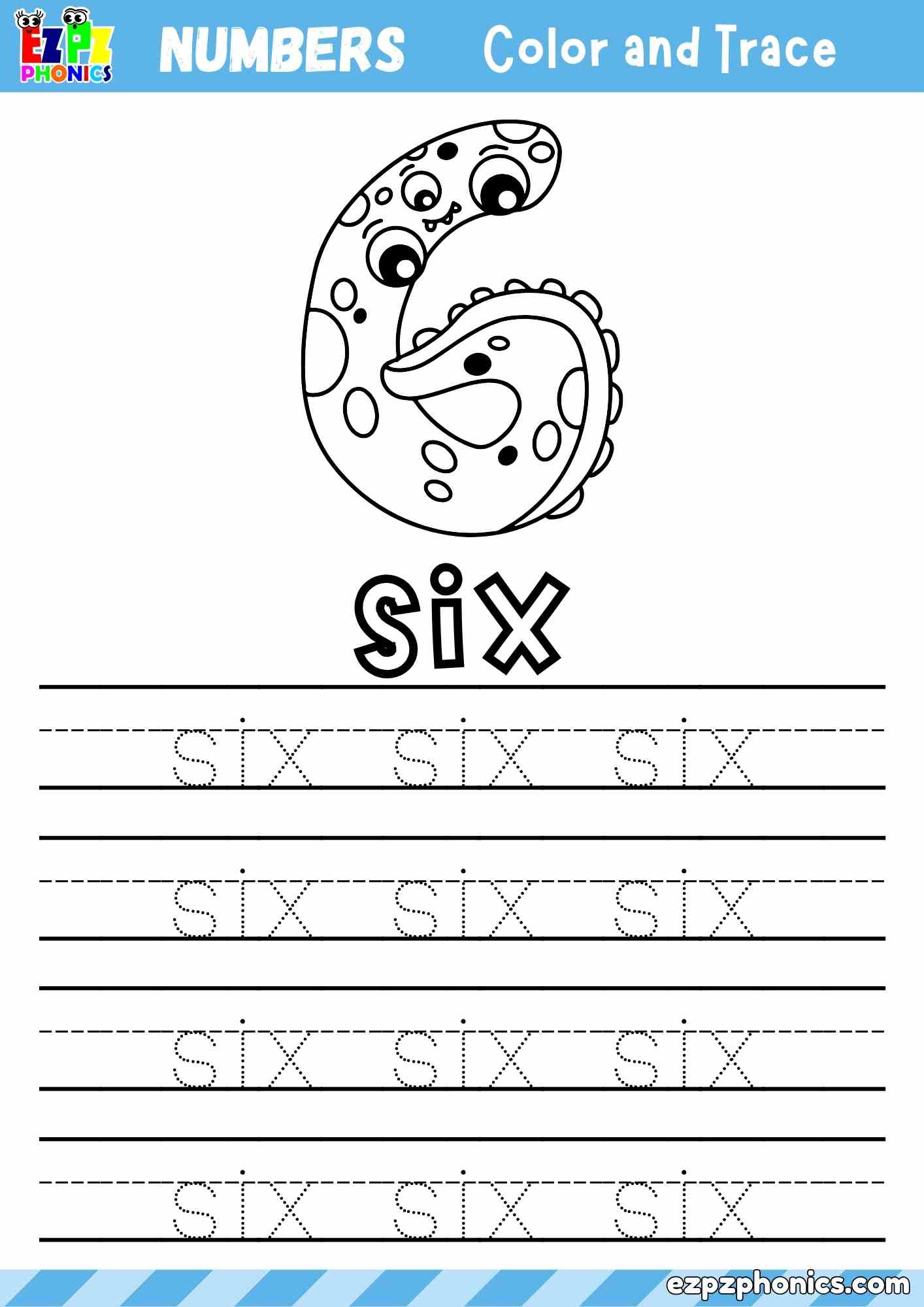 Number Six Word Tracing Activity (Free PDF Download) - ezpzphonics.com