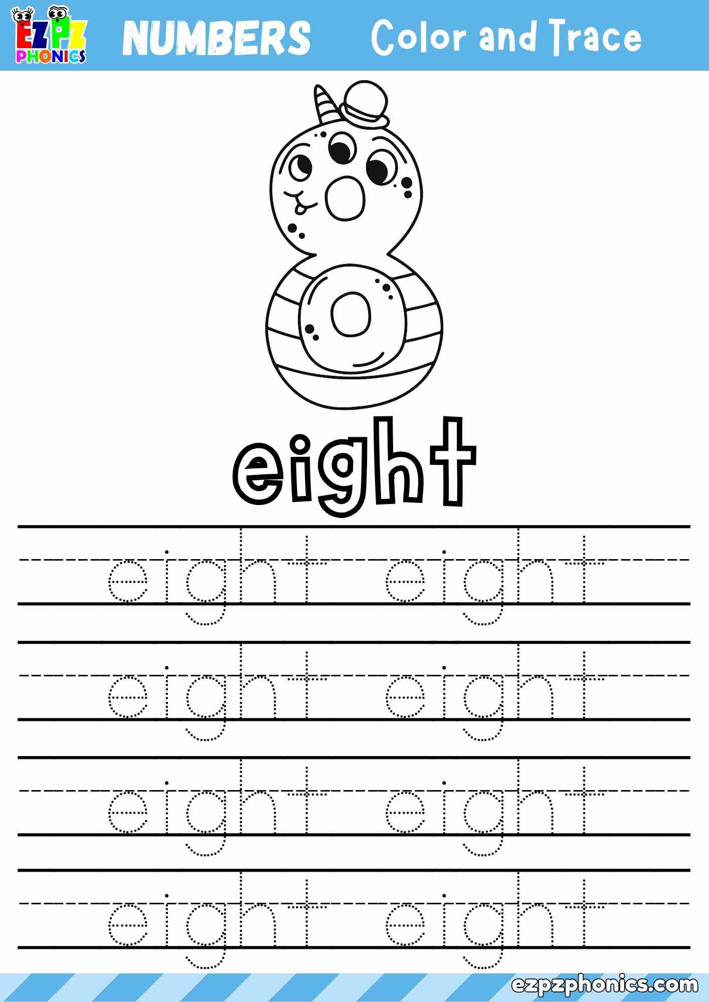Number Eight Word Tracing Activity (Free PDF Download) - ezpzphonics.com