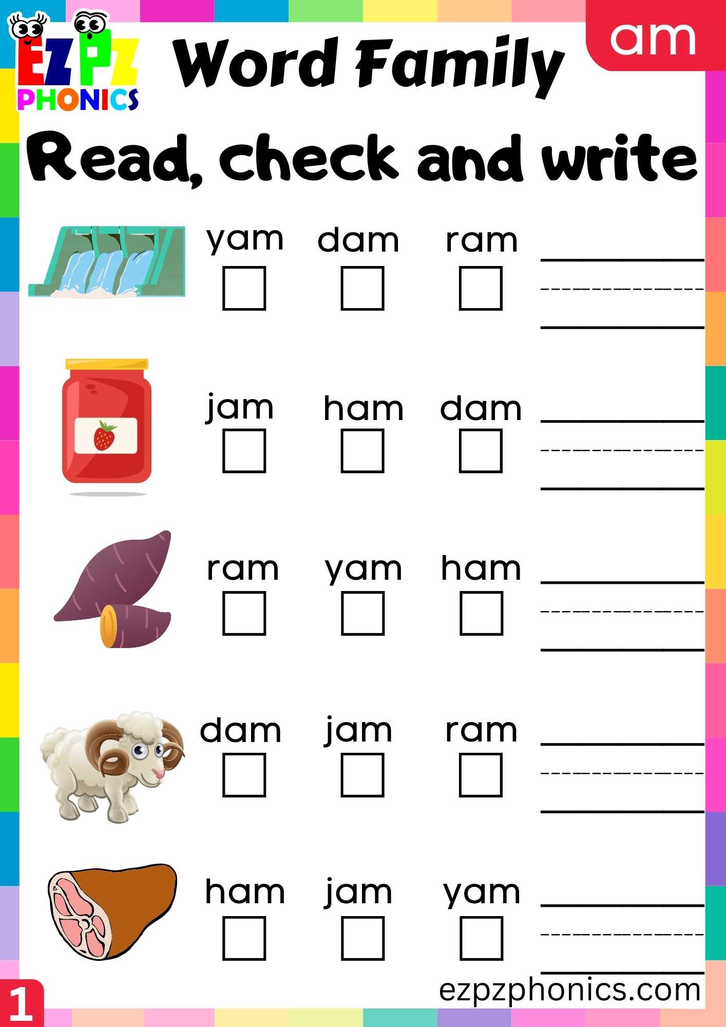 am Word Family - ezpzphonics.com