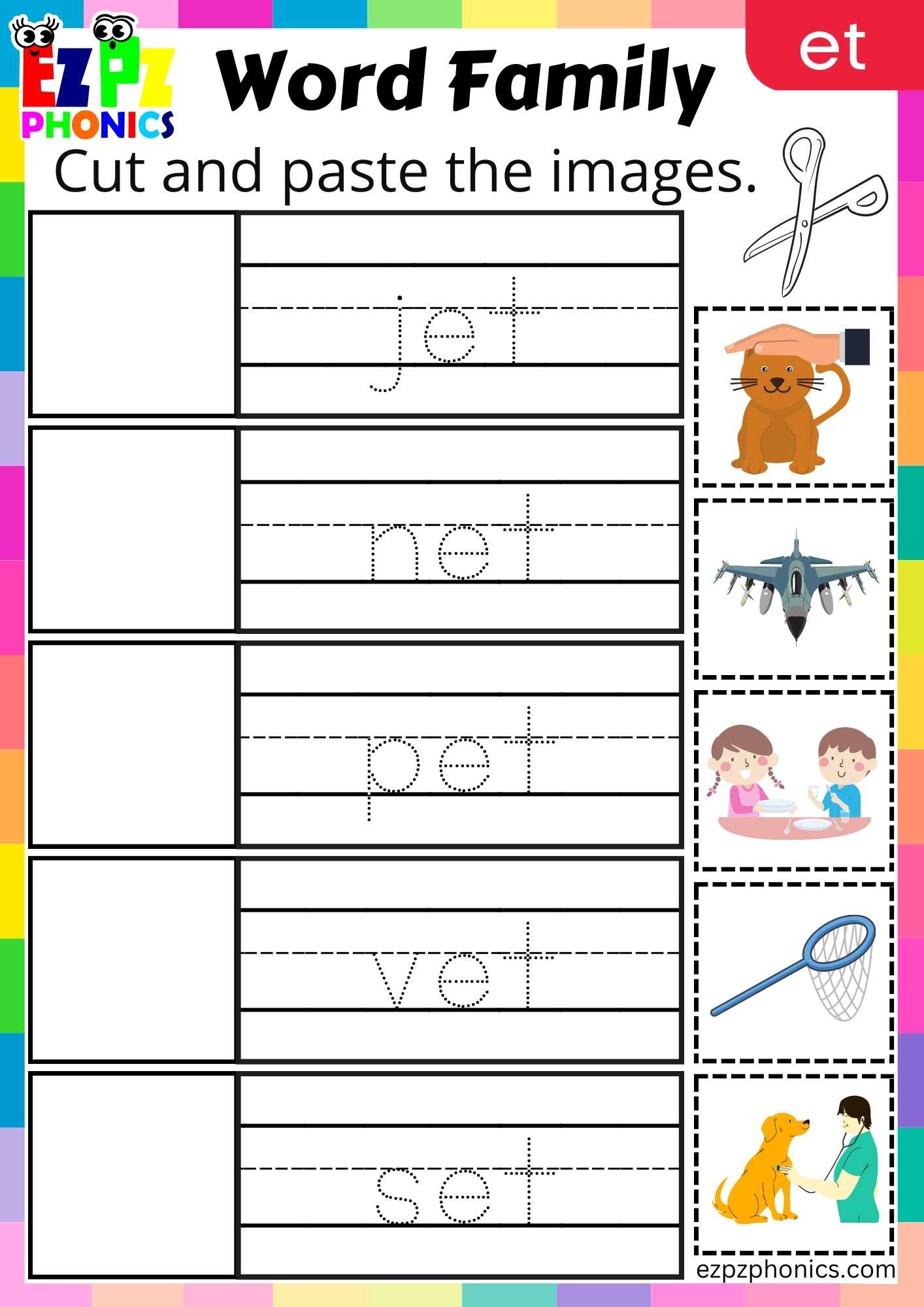 ET Words Cut And Paste The Images Phonics Word Families Worksheet ...