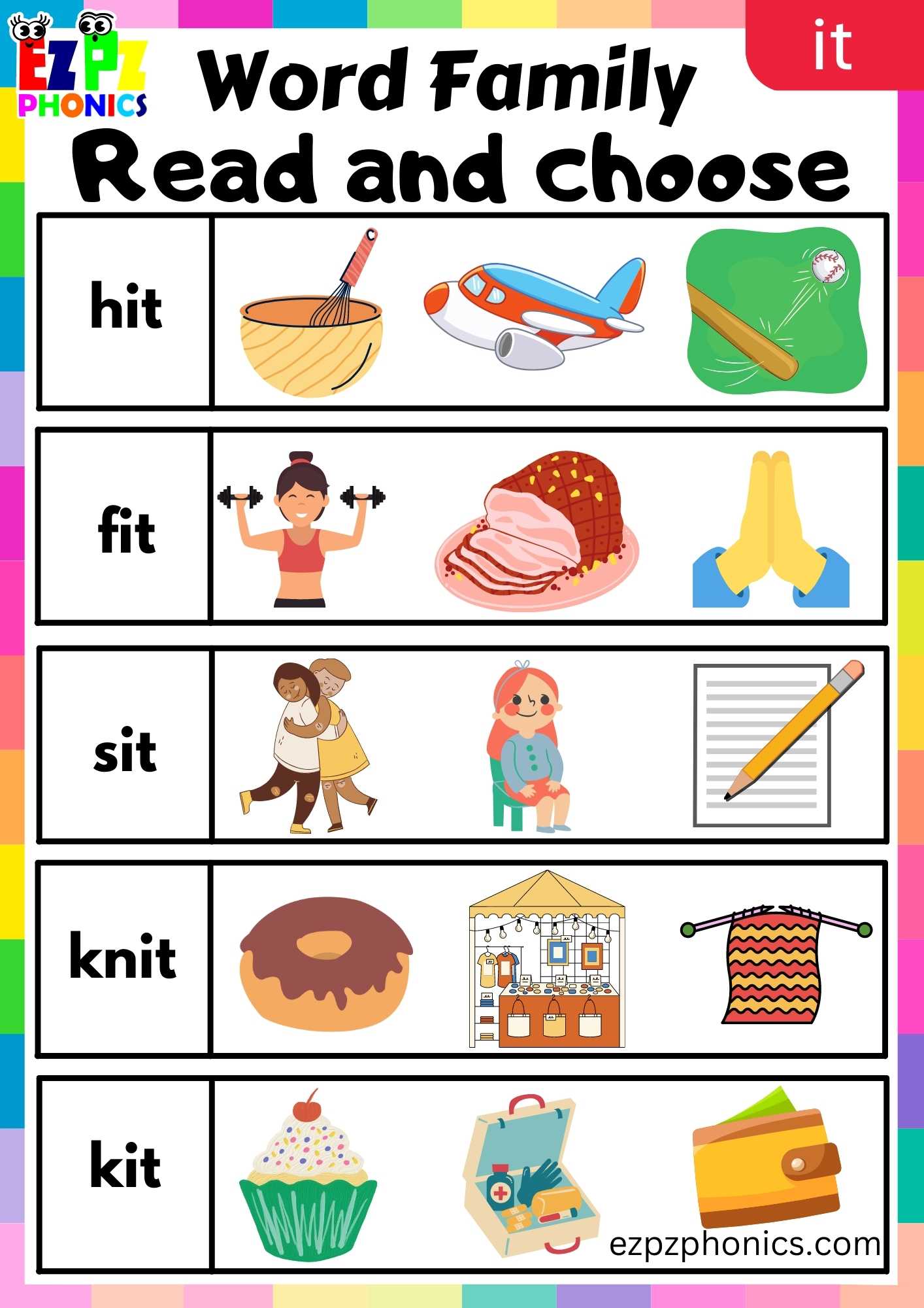 IT Words Read And Choose Phonics Word Families Worksheet - ezpzphonics.com