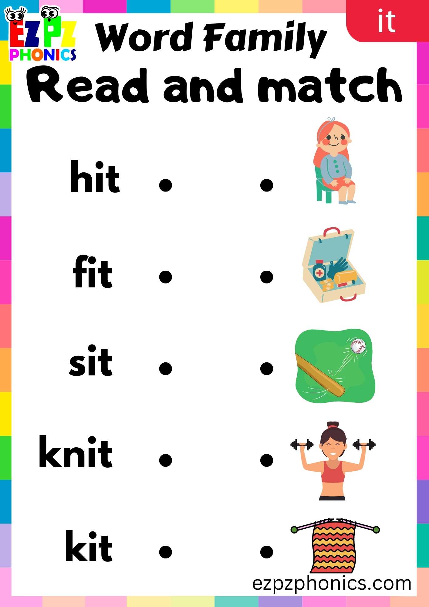 IT Words Read And Match Phonics Word Families Worksheet - ezpzphonics.com
