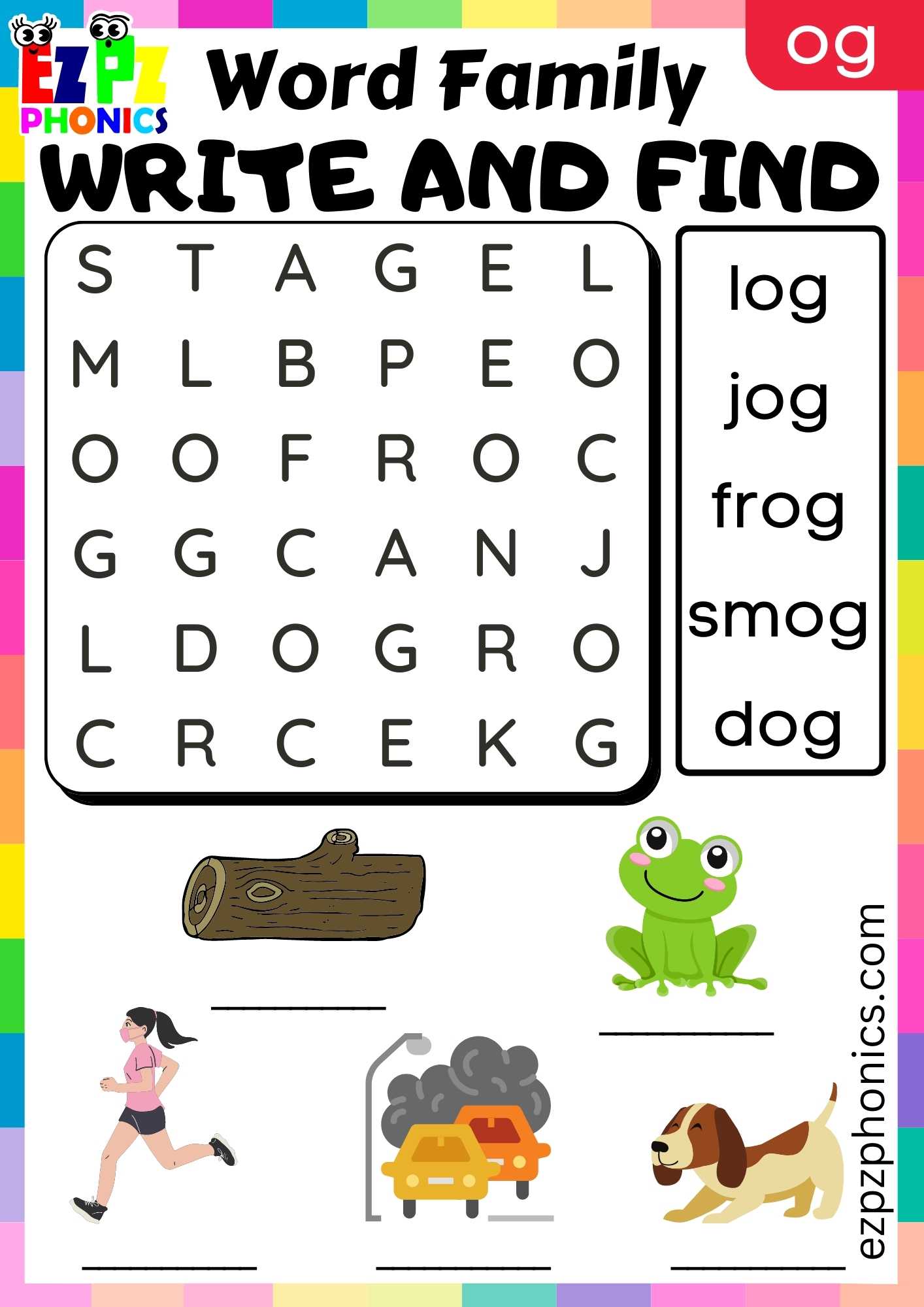 OG Words Write And Find Phonics Word Families Worksheet - ezpzphonics.com