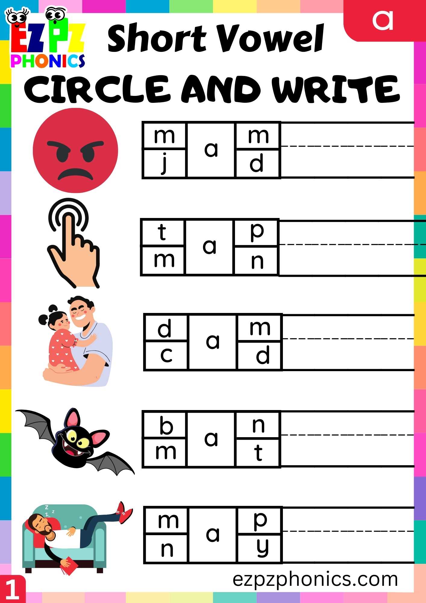 A Short Vowel Sound CVC Words - ezpzphonics.com