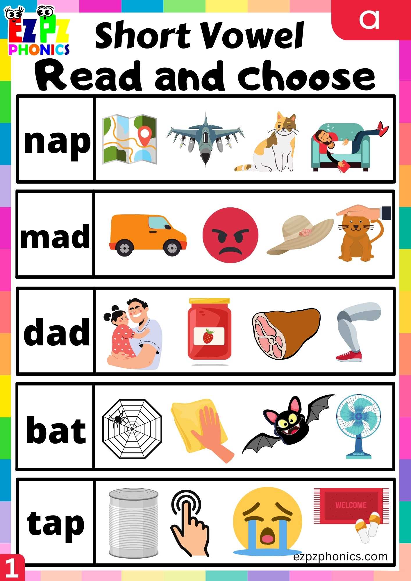 A Short Vowel Sound CVC Words - ezpzphonics.com