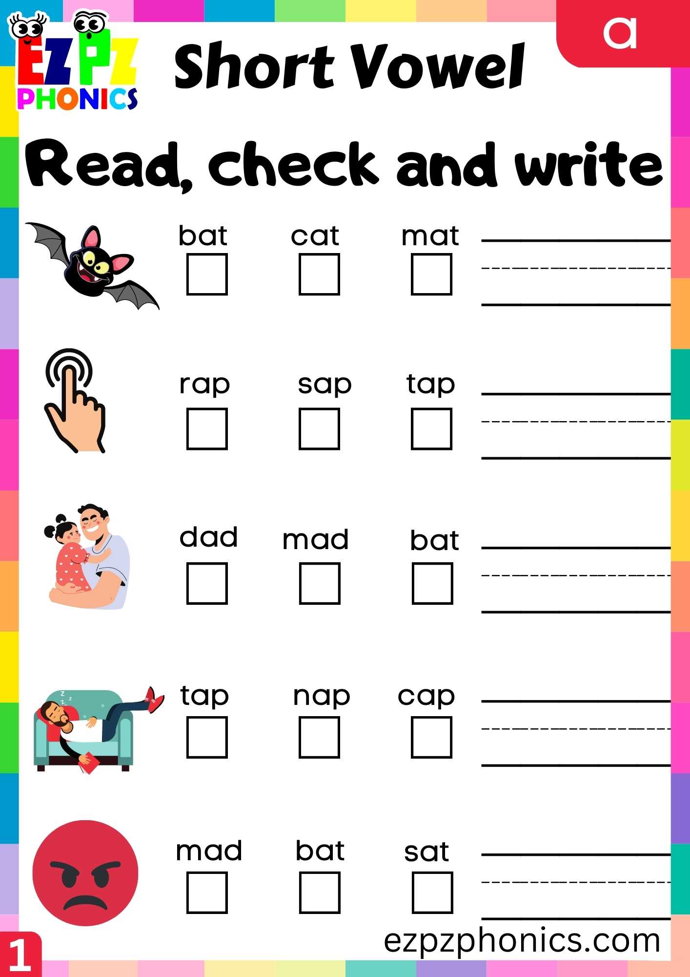 A Short Vowel Sound CVC Words - ezpzphonics.com