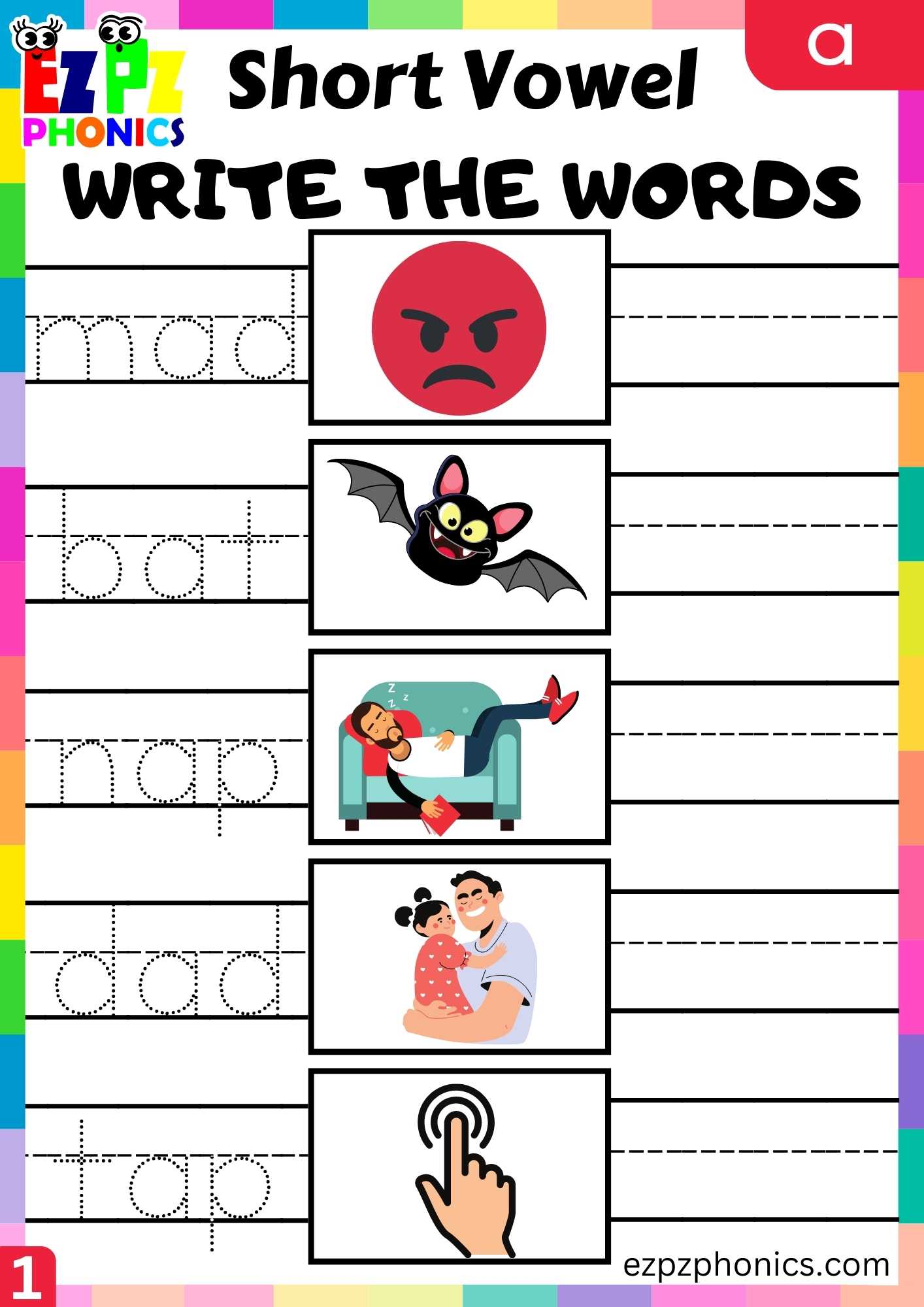 A Short Vowel Sound CVC Words - ezpzphonics.com