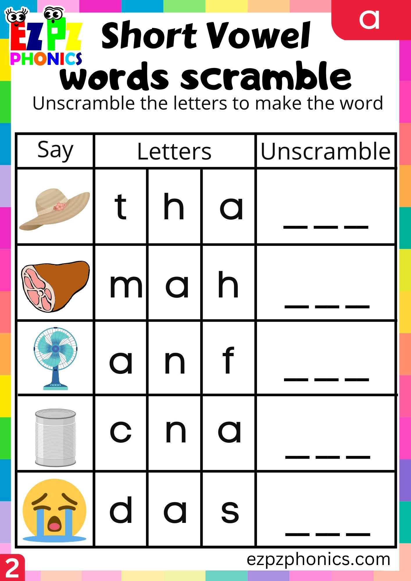 A Short Vowel Sound CVC Words - ezpzphonics.com