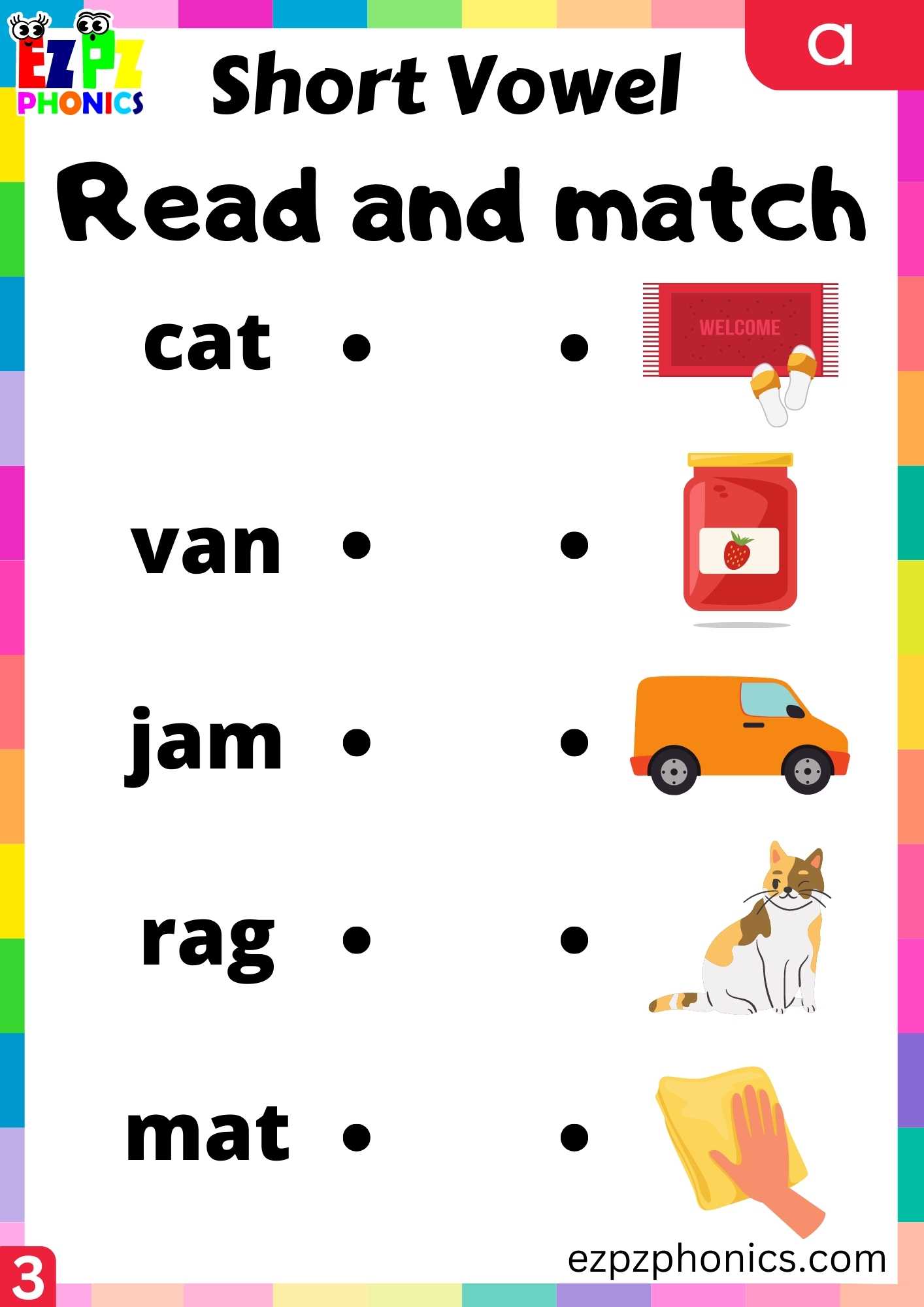 A Short Vowel Sound CVC Words - ezpzphonics.com