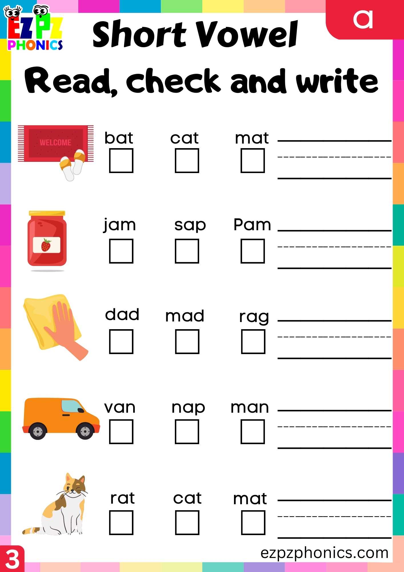 A Short Vowel Sound CVC Words - ezpzphonics.com