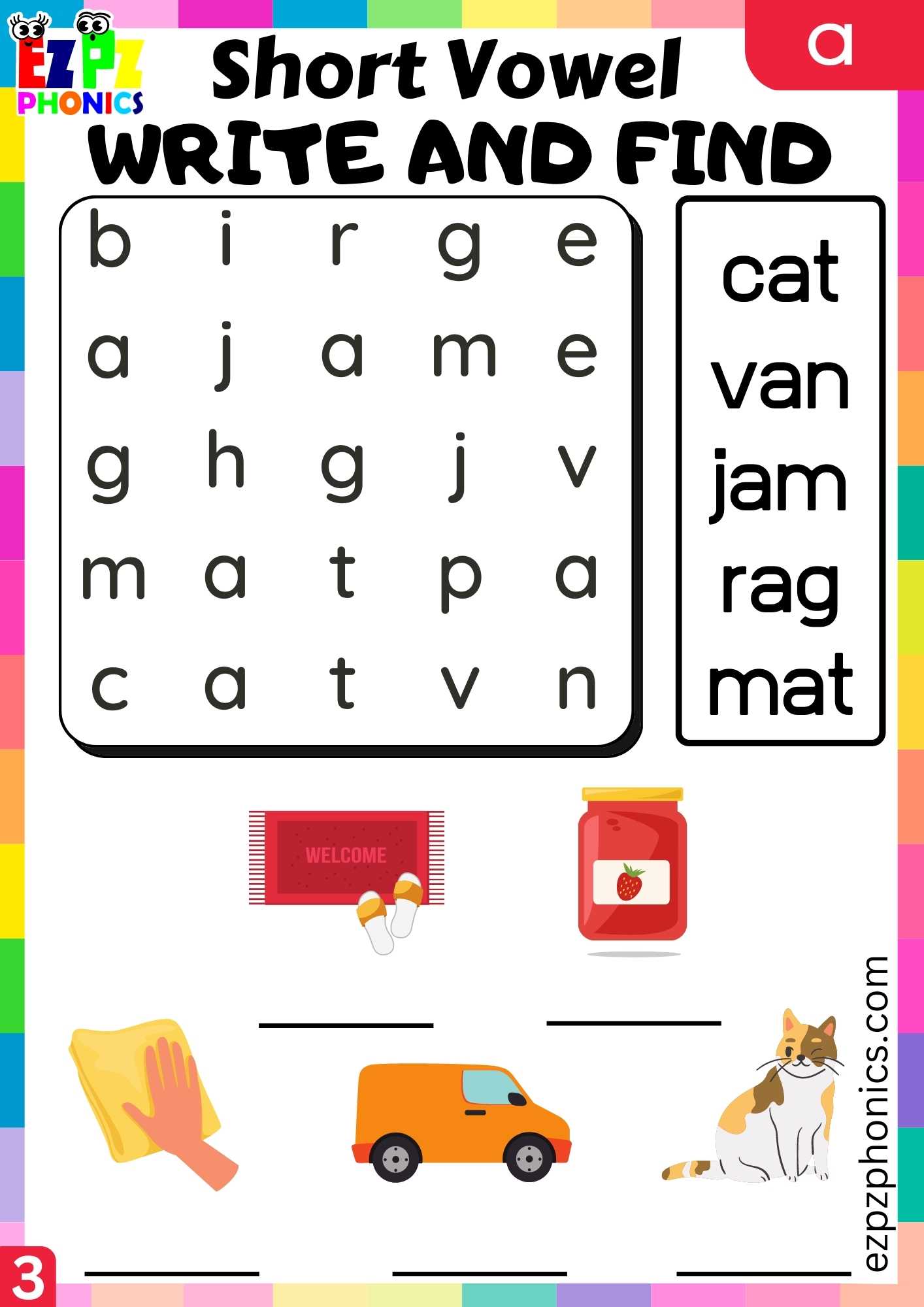 A Short Vowel Sound CVC Words - ezpzphonics.com