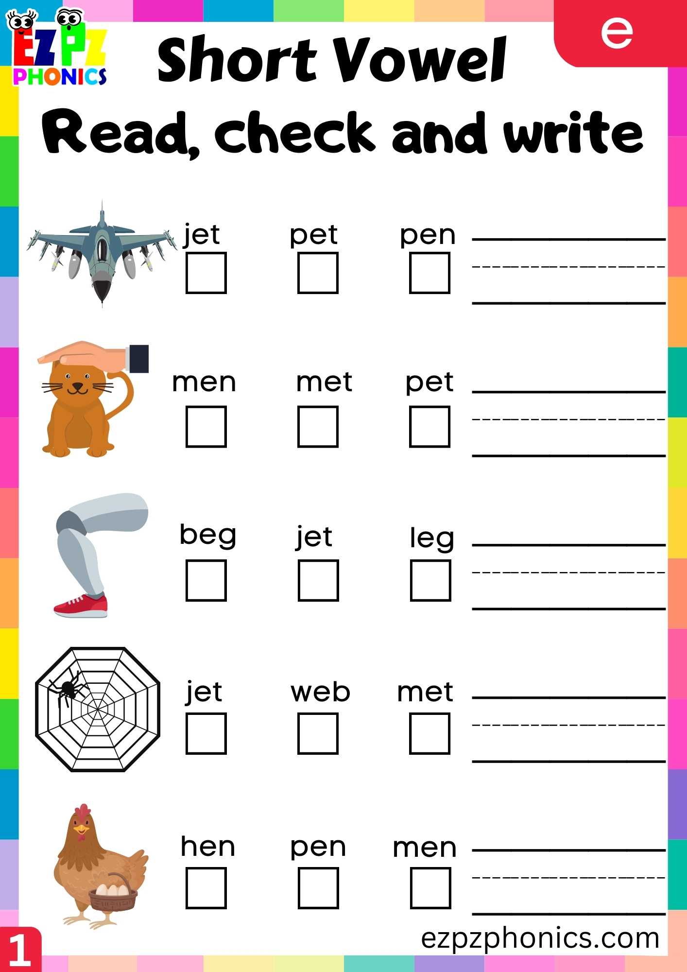 E Short Vowel Sound CVC Words - ezpzphonics.com