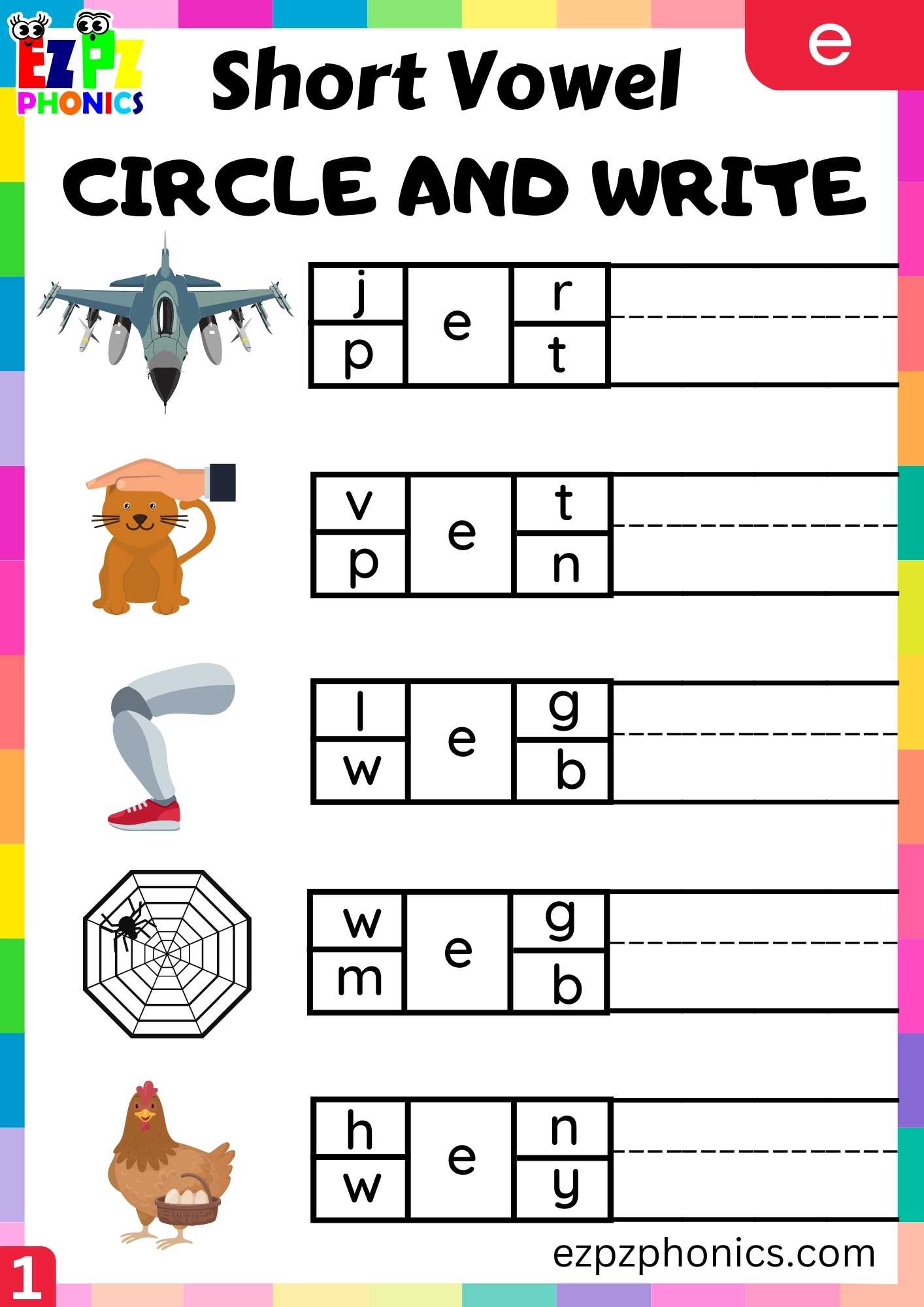 E Short Vowel Sound CVC Words - ezpzphonics.com