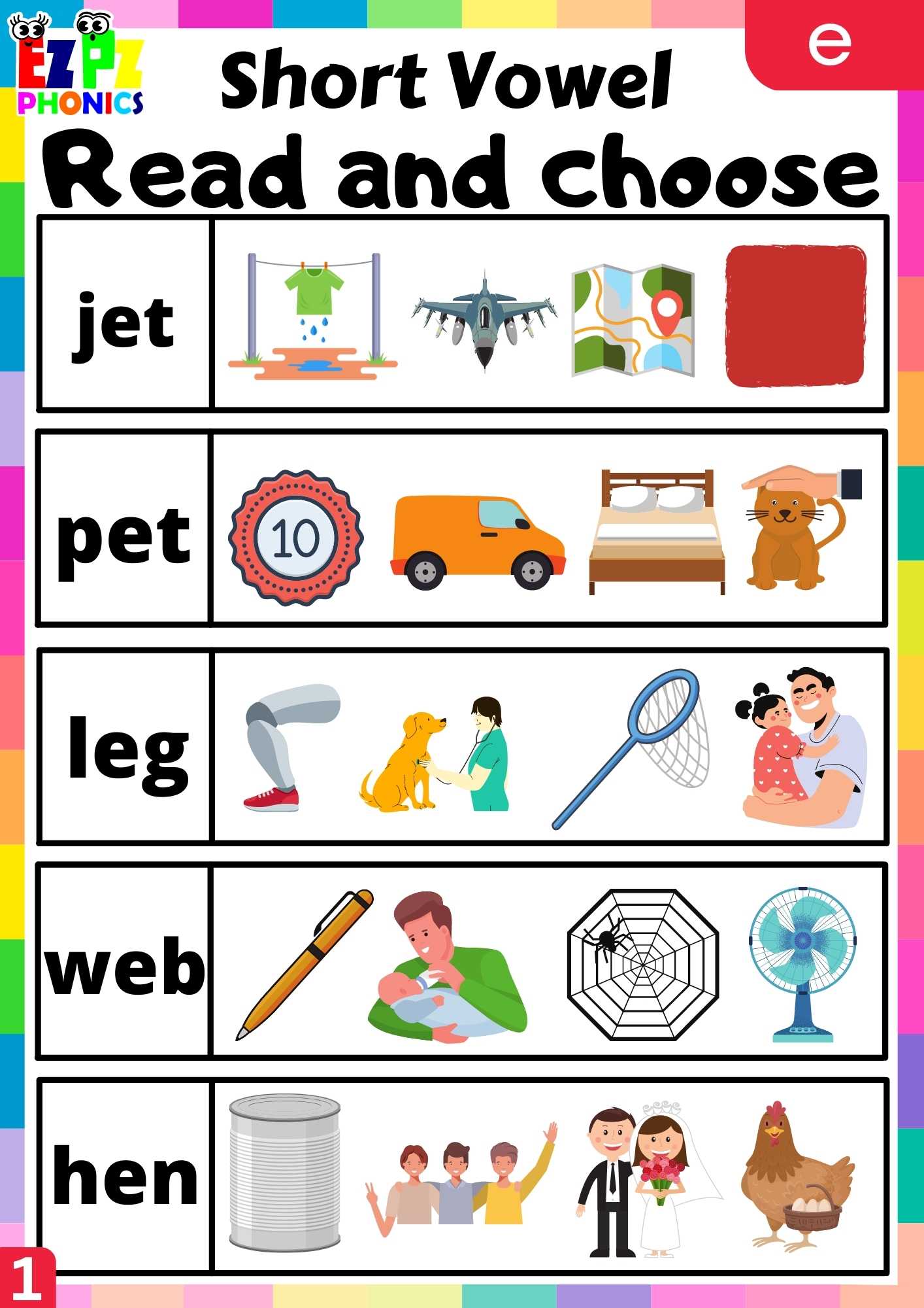 E Short Vowel Sound CVC Words - ezpzphonics.com