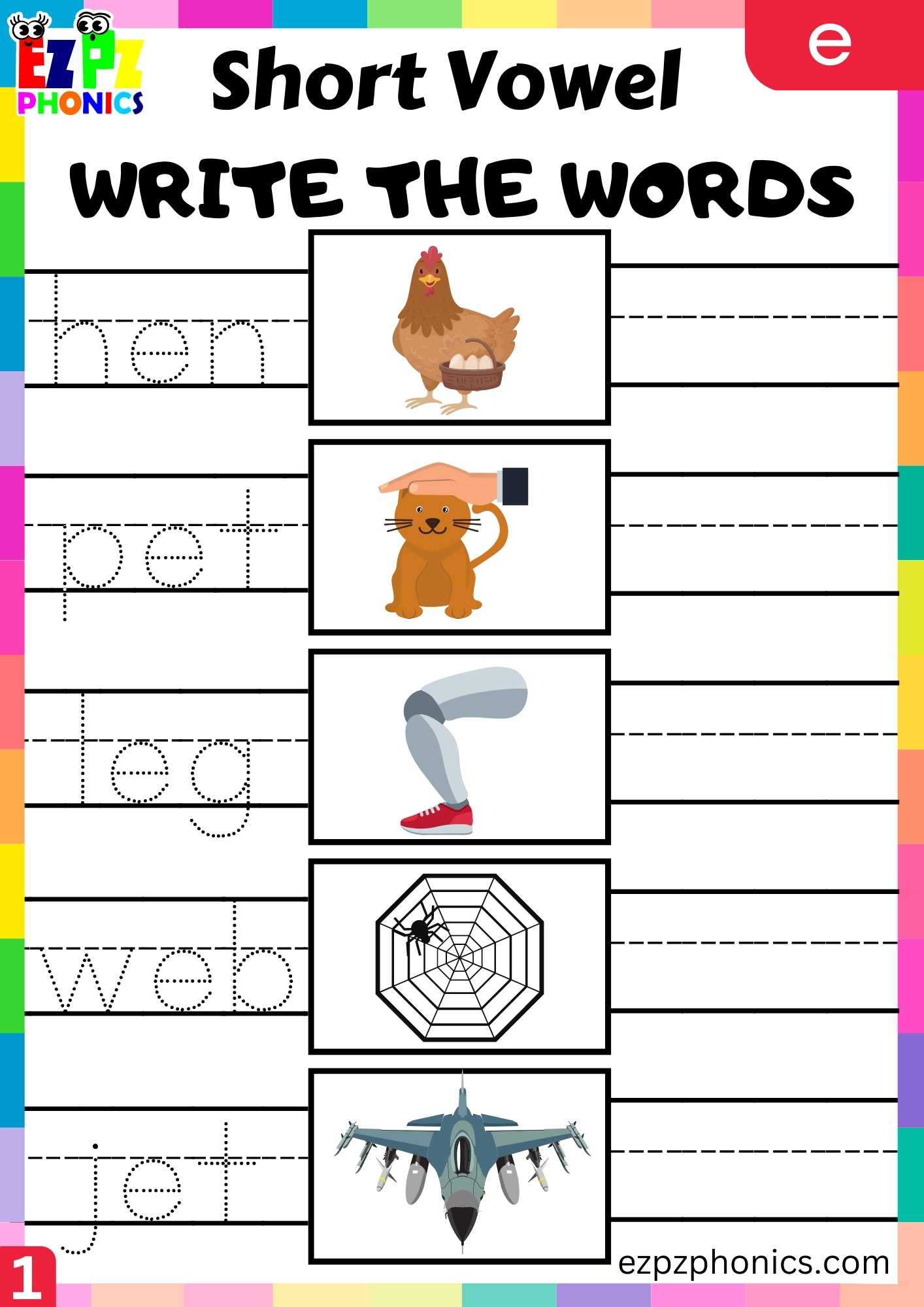 E Short Vowel Sound CVC Words - ezpzphonics.com