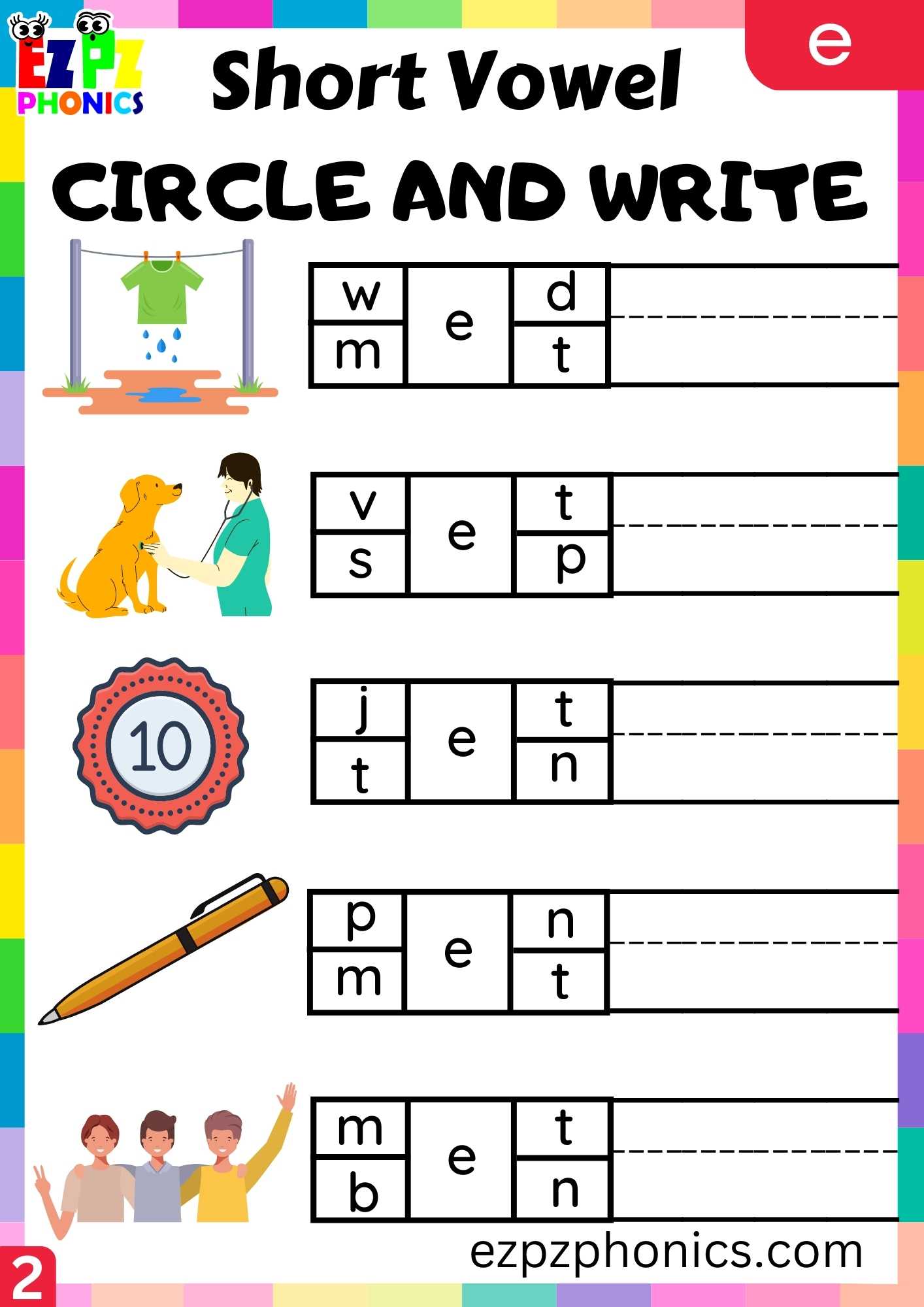 E Short Vowel Sound CVC Words - ezpzphonics.com