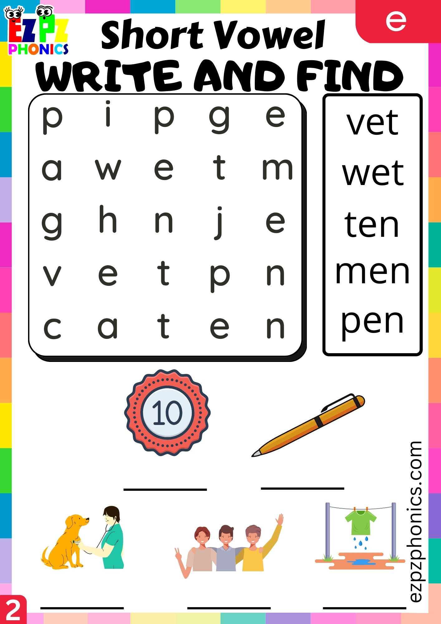 E Short Vowel Sound CVC Words - ezpzphonics.com