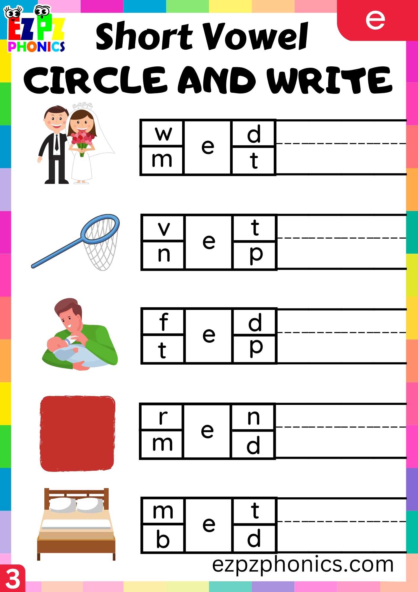E Short Vowel Sound CVC Words - ezpzphonics.com
