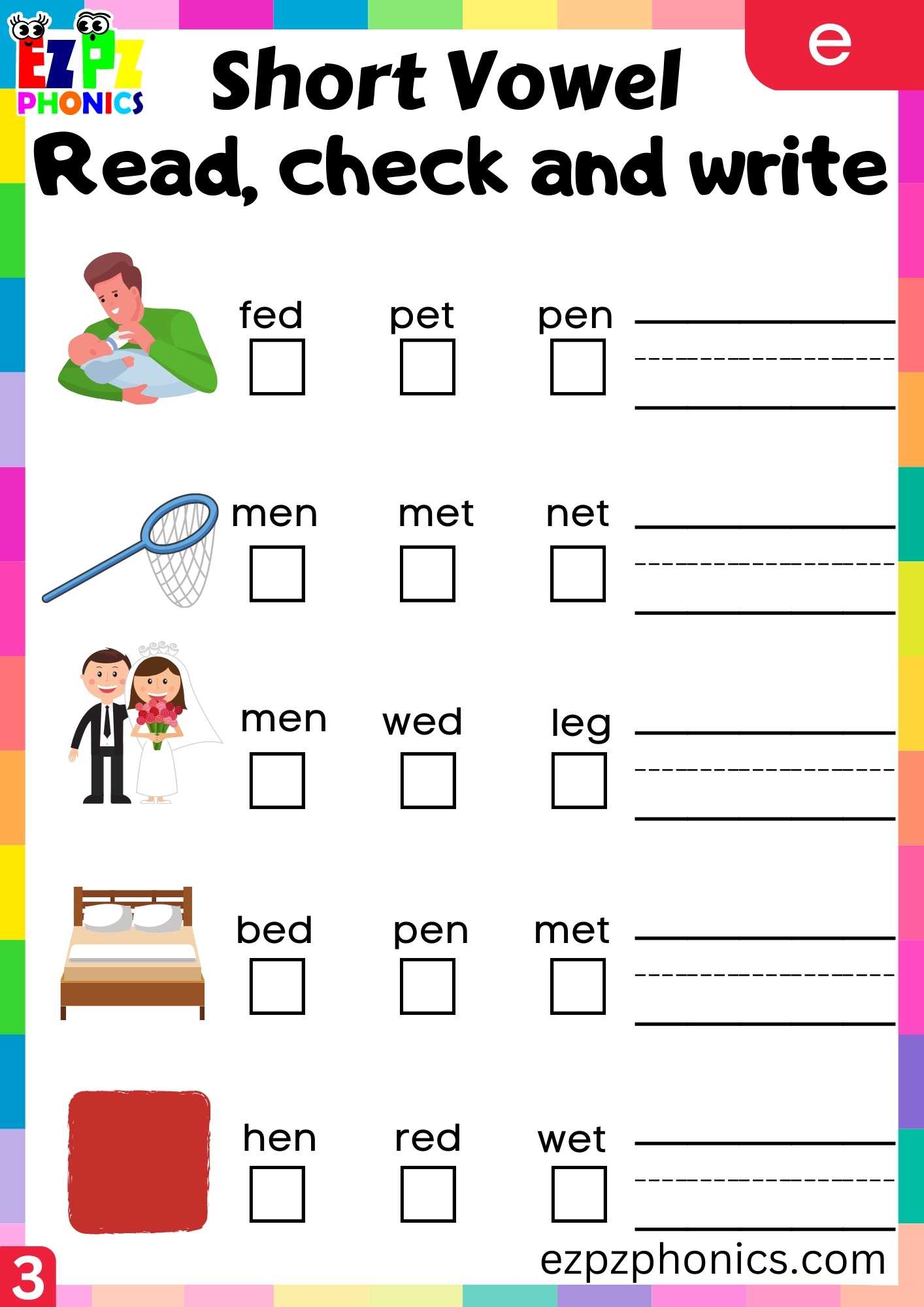 E Short Vowel Sound CVC Words - ezpzphonics.com
