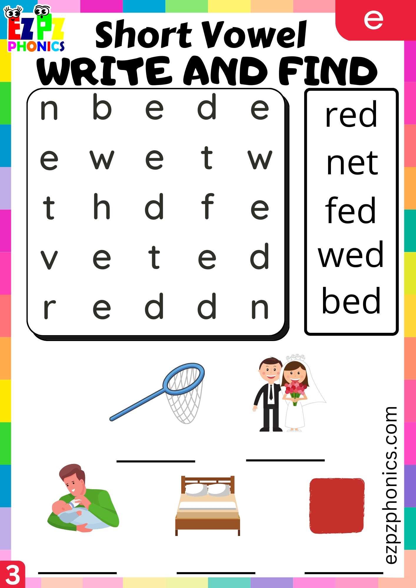 E Short Vowel Sound CVC Words - ezpzphonics.com