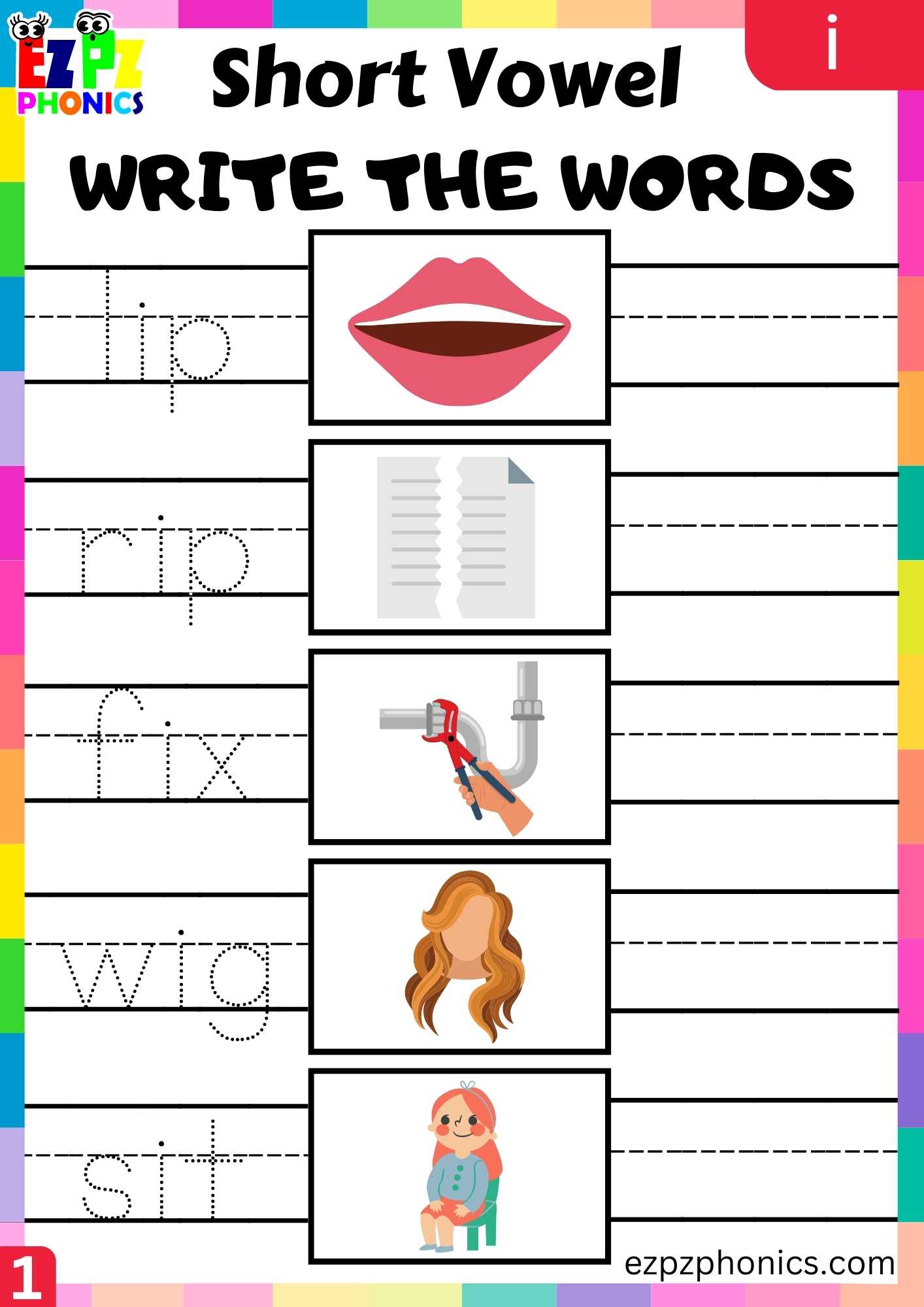 Group1 I Words Write The Words Short Vowel CVC Words Worksheet ...
