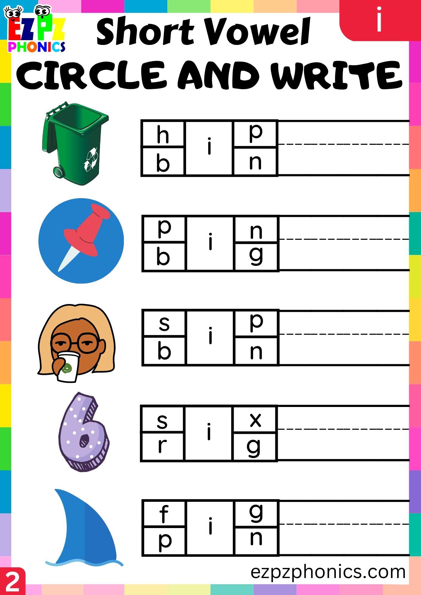 Group2 I Words Circle And Write Short Vowel CVC Words Worksheet ...
