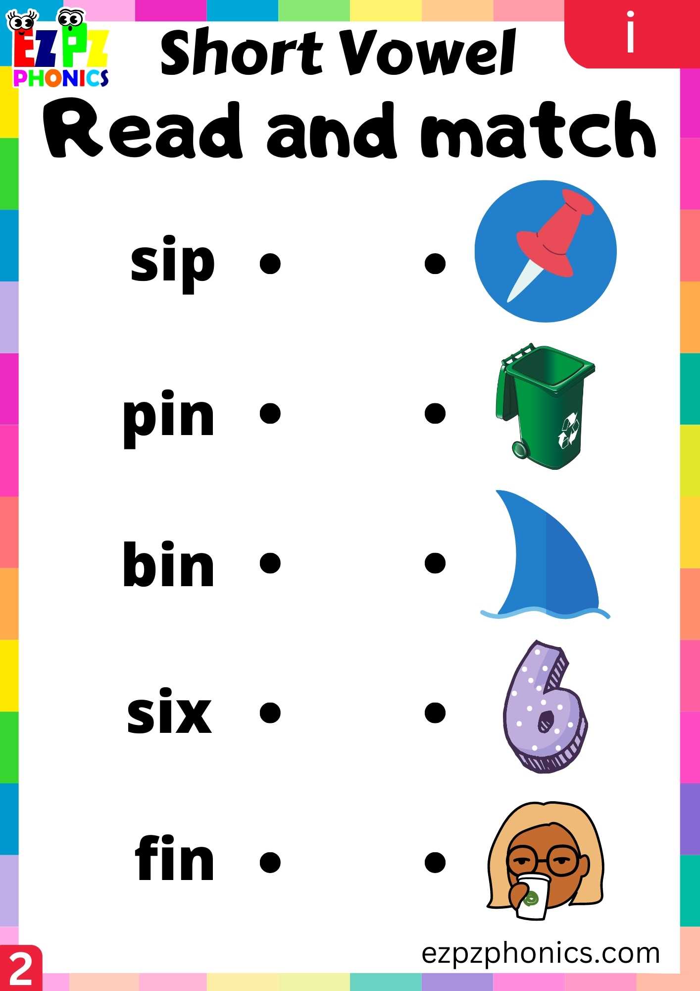 Group2 I Words Read And Match Short Vowel CVC Words Worksheet ...