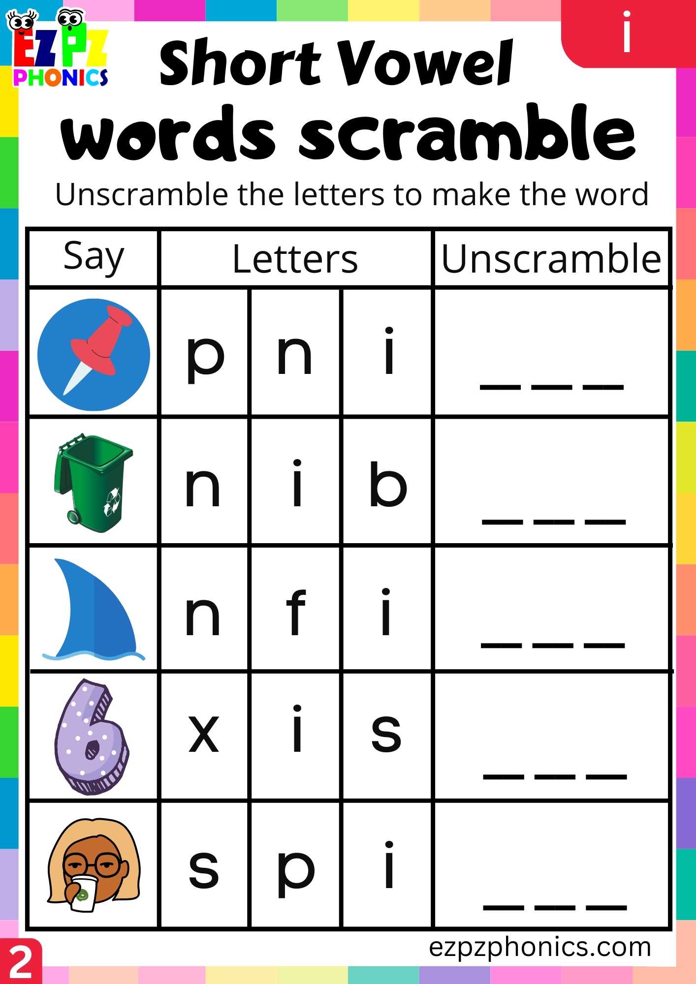 Group2 I Words Words Scramble Short Vowel CVC Words Worksheet ...